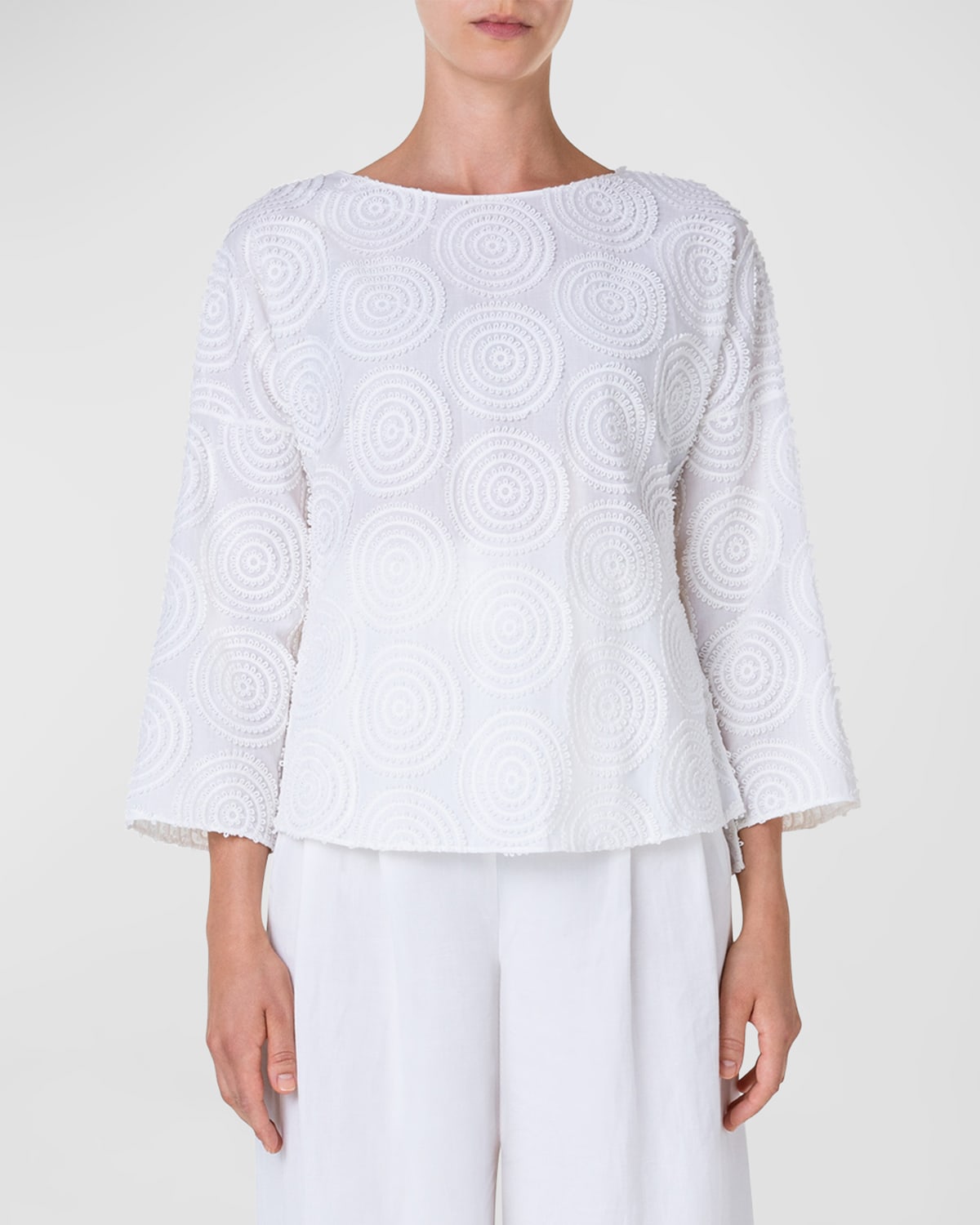 Akris punto Metallic Embroidered Tulle Blouse | Neiman Marcus