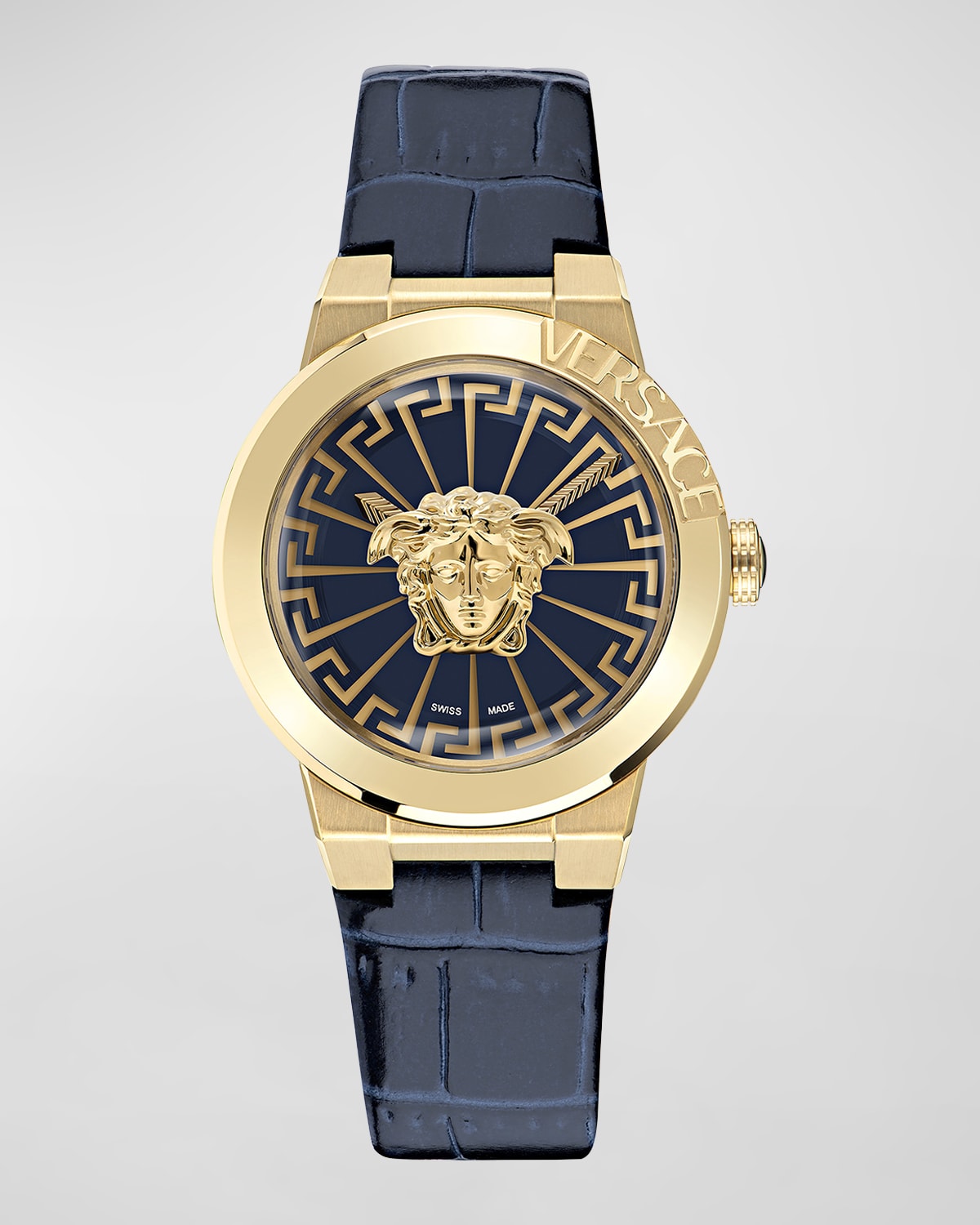 Versace 38mm Medusa Infinite Leather Watch, Black | Neiman Marcus