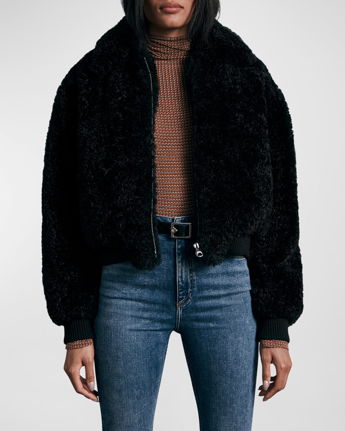 MM6 Maison Margiela Faux-Fur Collared Bomber Jacket | Neiman Marcus