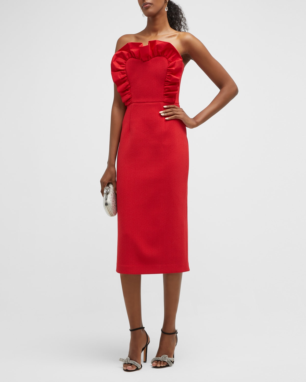 REBECCA VALLANCE Scarlet Strapless Feather-Trim Gown | Neiman Marcus