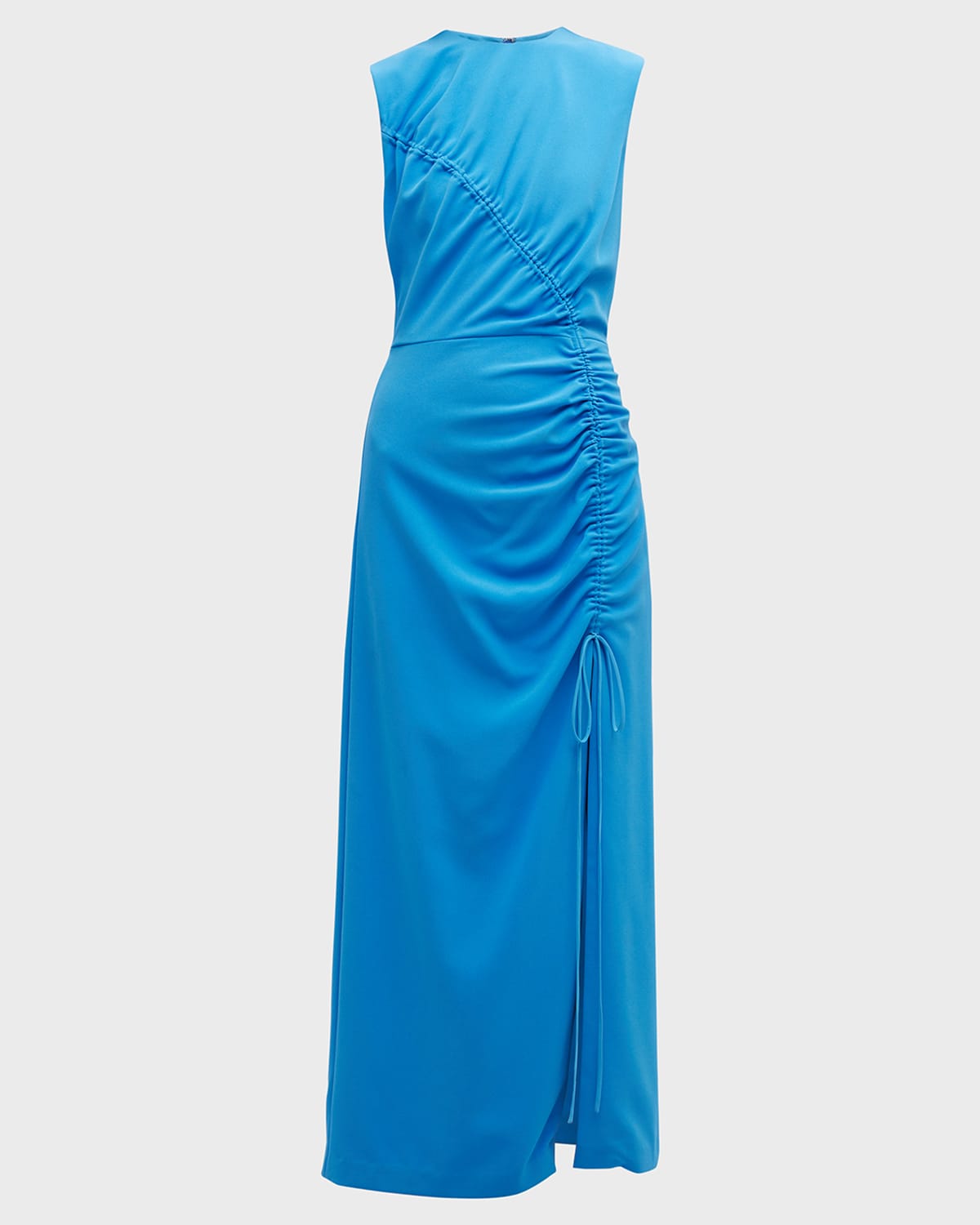 Lela Rose Side Ruched Satin-Effect Midi Dress | Neiman Marcus