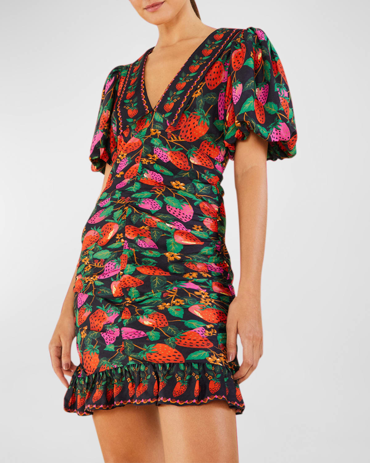 Farm Rio Heart Sequin Puff-Sleeve Midi Dress | Neiman Marcus