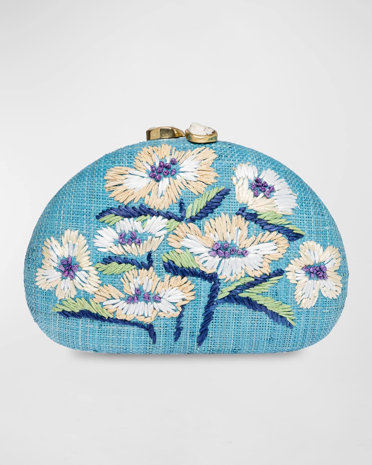 Rafe Berna Embroidered Leaves Straw Clutch Bag | Neiman Marcus
