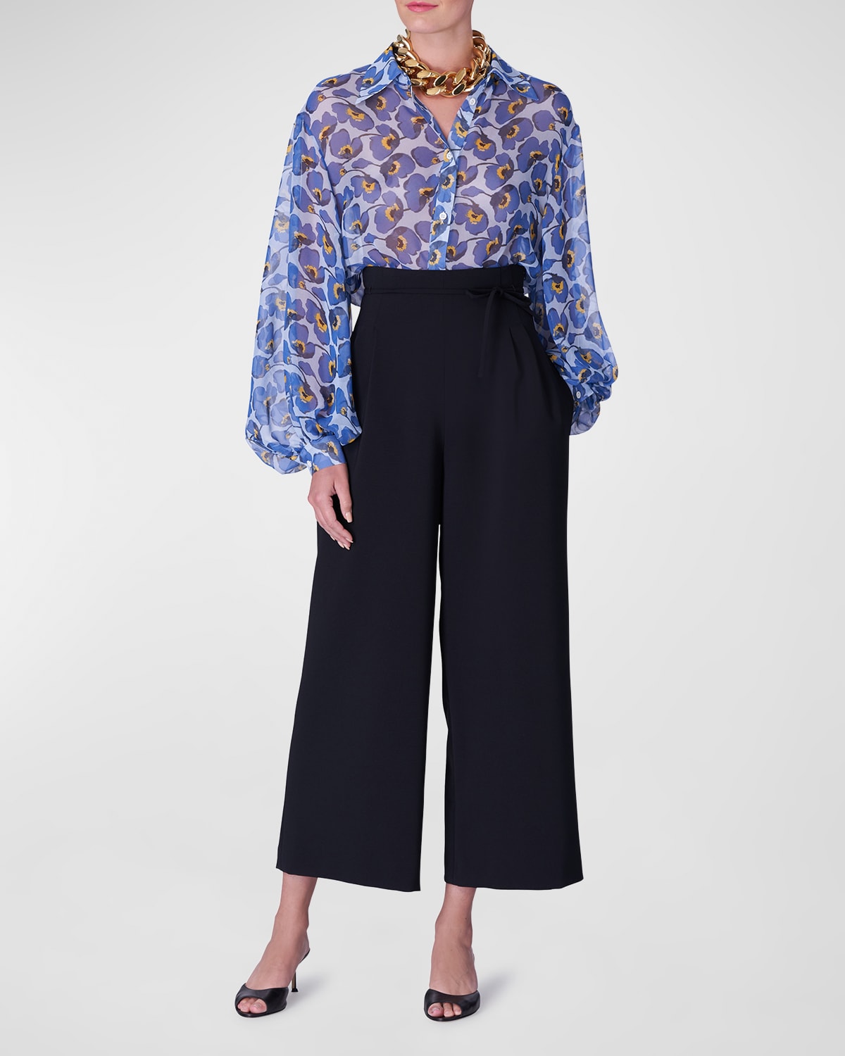 Carolina Herrera Cherry-Print 3/4 Sleeve Button-Down Blouse | Neiman Marcus