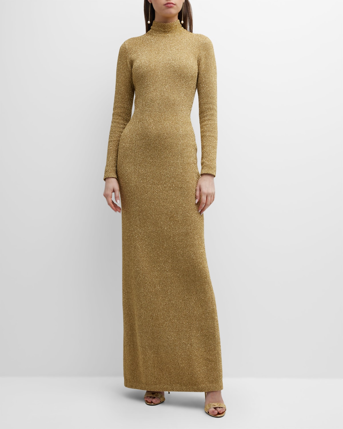 St. John Turtleneck Paillette Knit Column Gown | Neiman Marcus