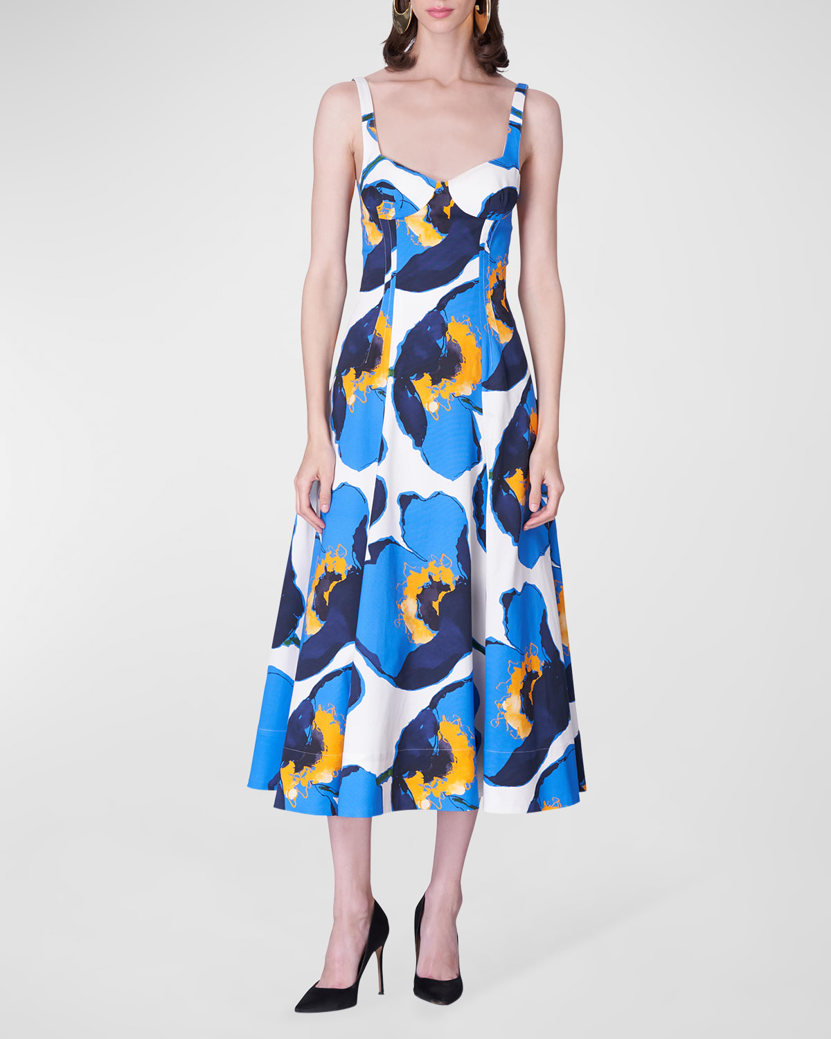 Carolina Herrera Floral Knit Bateau Neck Fit And Flare Midi Dress