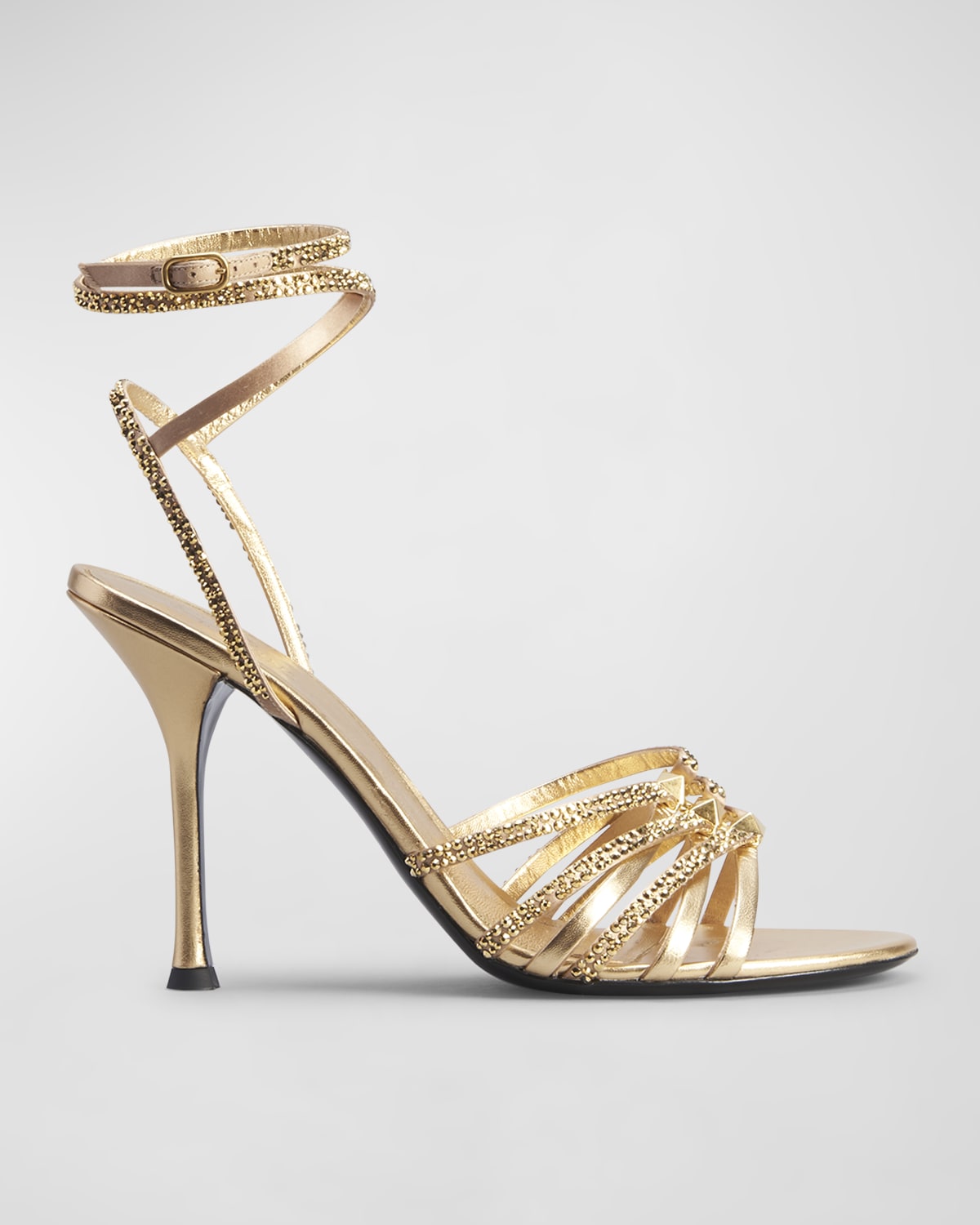 Valentino Garavani Rockstud Fishnet Ankle-Wrap Stiletto Sandals ...