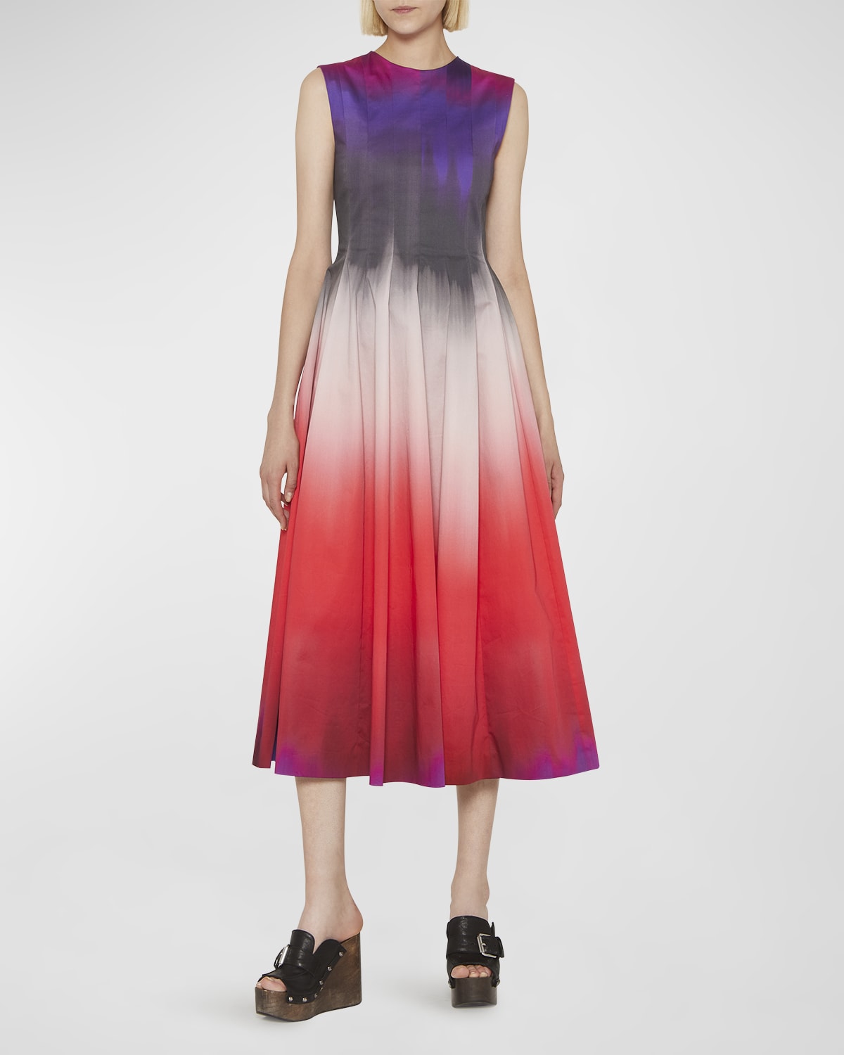 Shoshanna Clark Ruched Sleeveless Midi Dress | Neiman Marcus