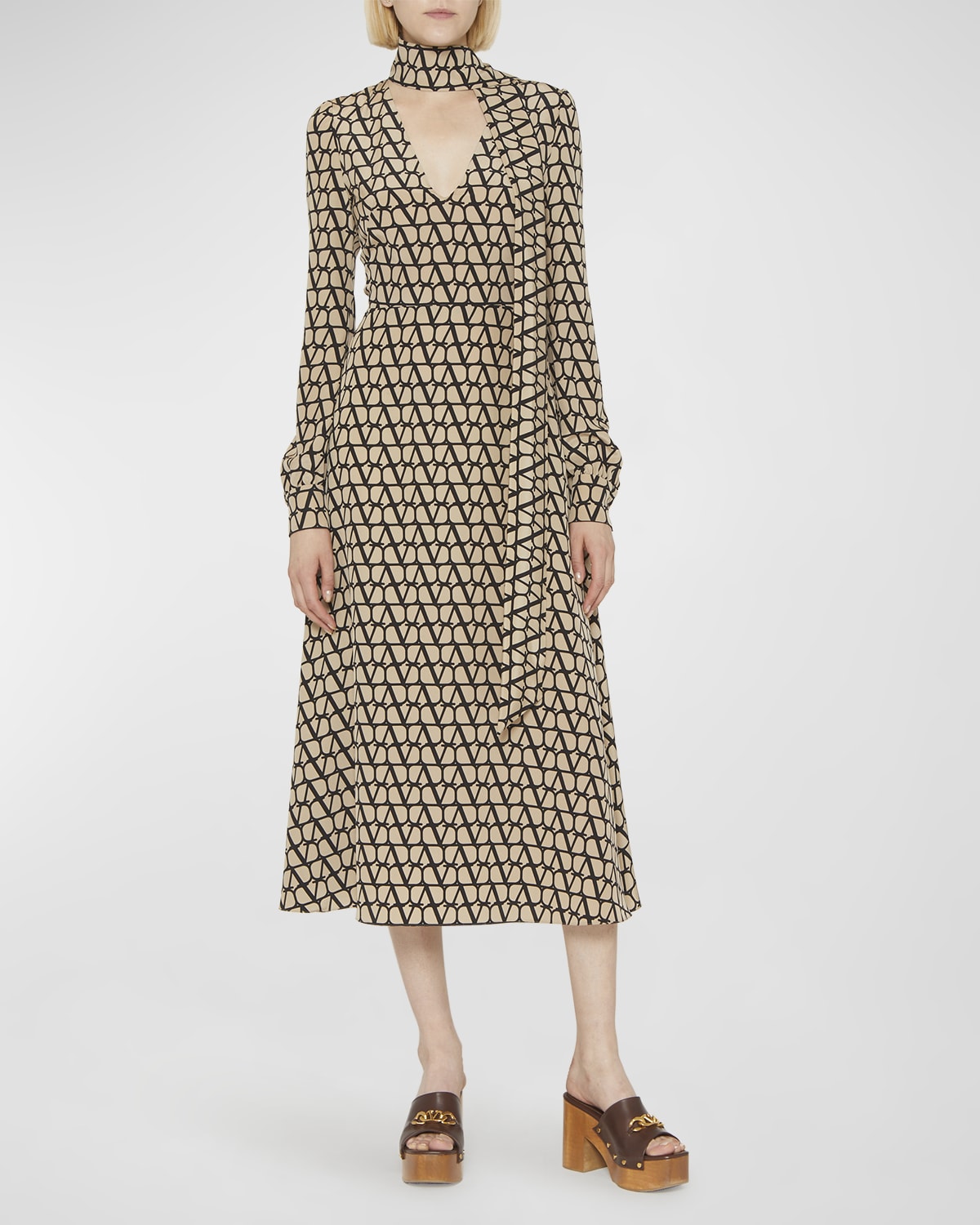 Versace Baroque Orchid Crepe Midi Dress | Neiman Marcus