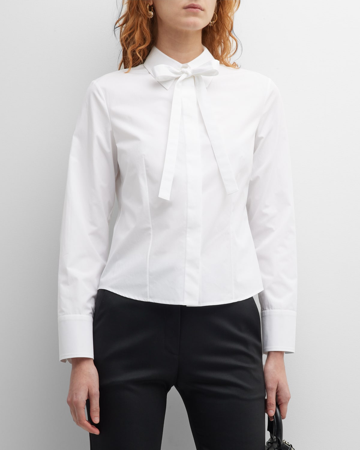 Valentino Garavani Bow-Neck Collared Popeline Crop Top | Neiman Marcus