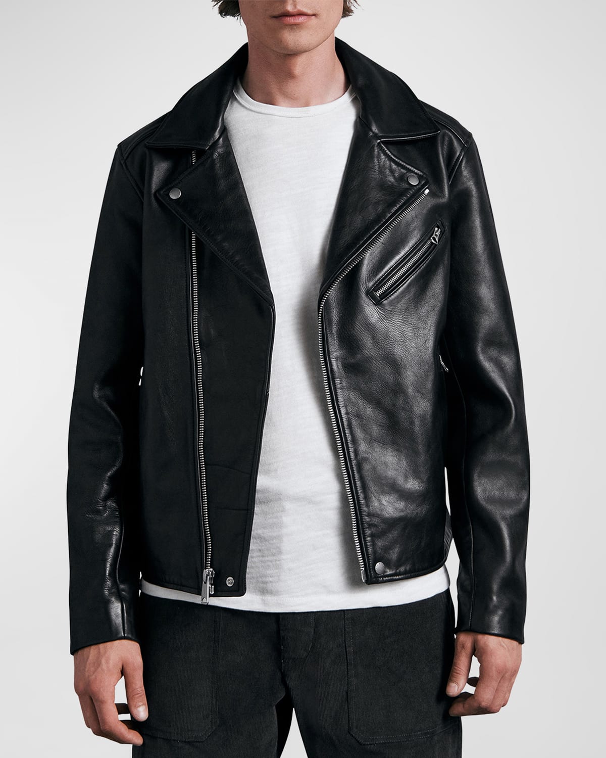 Karl Lagerfeld Paris Men's Asymmetric Leather Moto Jacket | Neiman Marcus