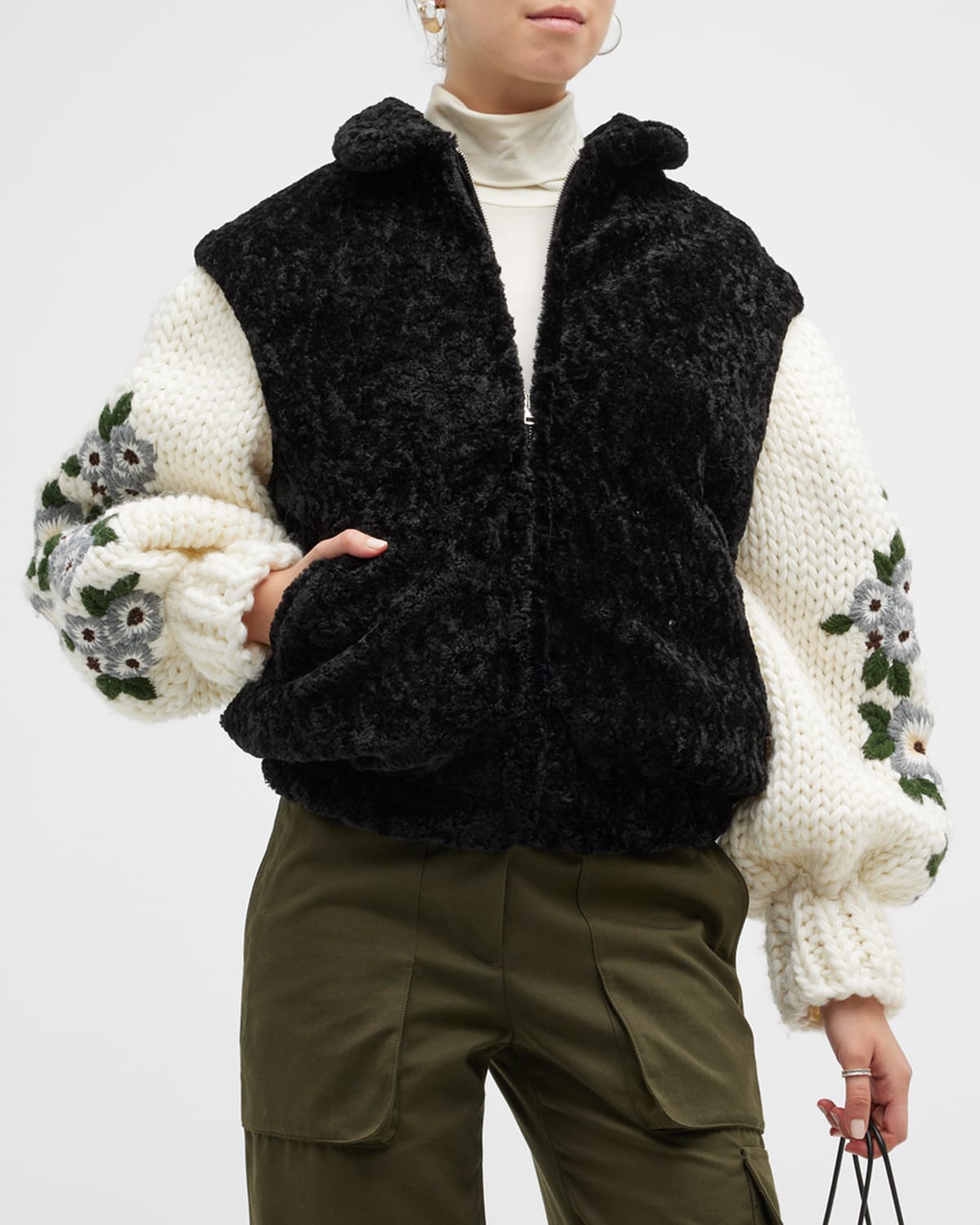 Tu Lize Faux Fur Crochet Bomber Jacket | Neiman Marcus