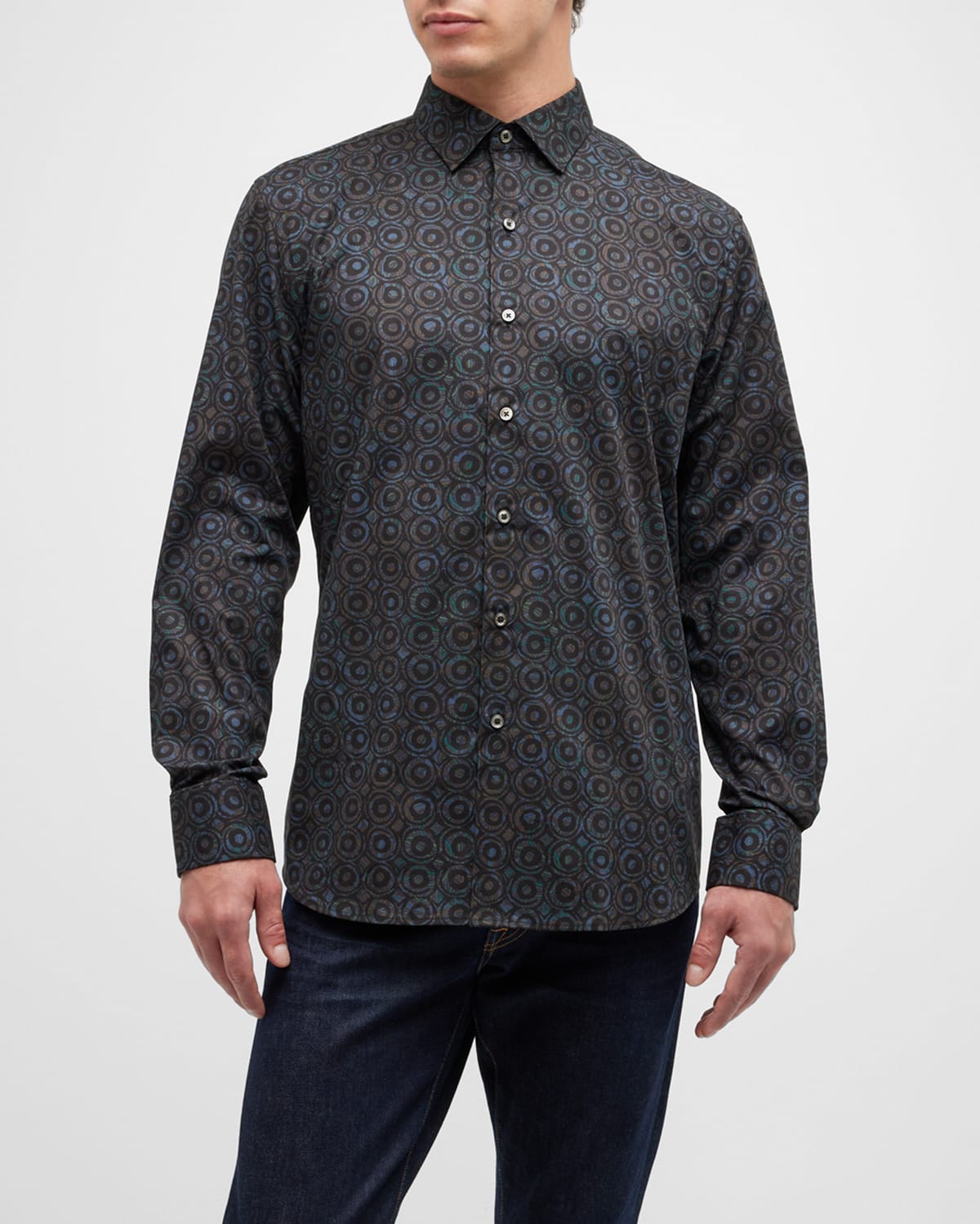 Bugatchi Men's Julian Shaped Liberty Puzzle Sport Shirt | Neiman Marcus