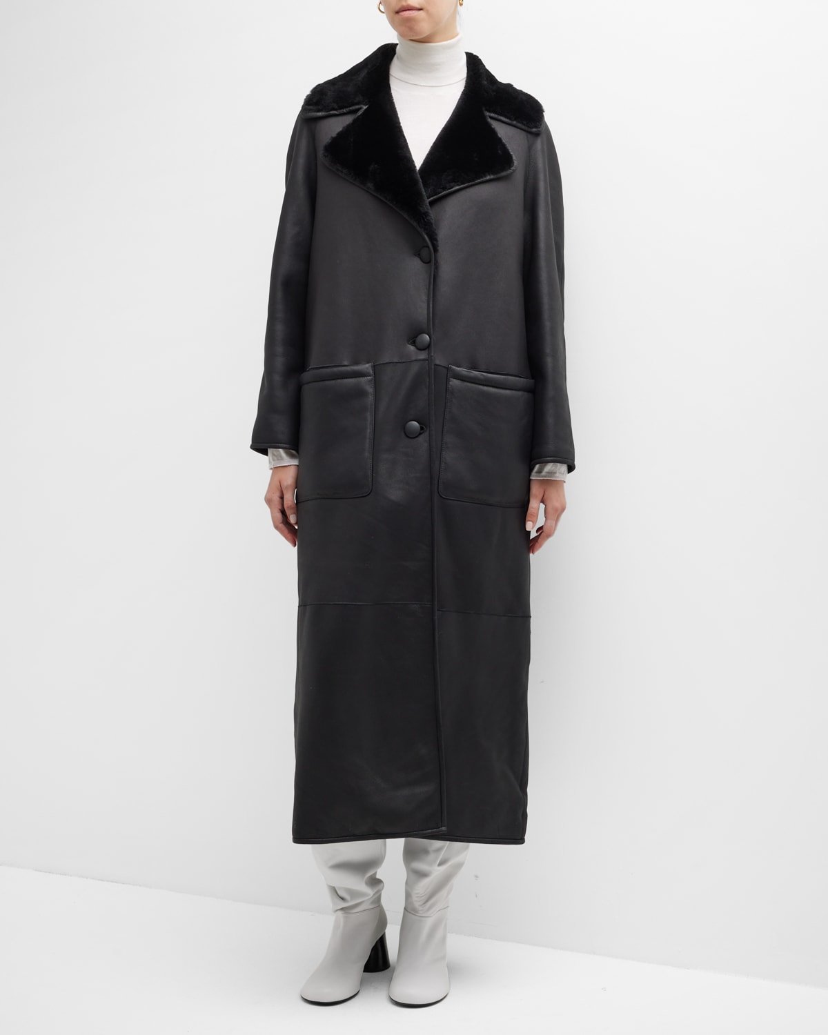 Nour Hammour Long Textured Shearling Coat | Neiman Marcus