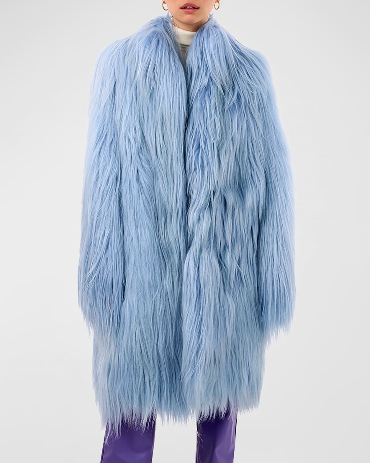 Gorski Mongolian Lamb Shearling Long Stroller Coat With Goat Fur Trim ...