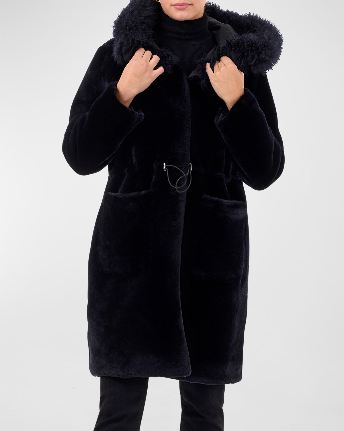 Gorski Belted Reversible Lamb Shearling Parka w/ Cashmere Goat Fur Trim ...