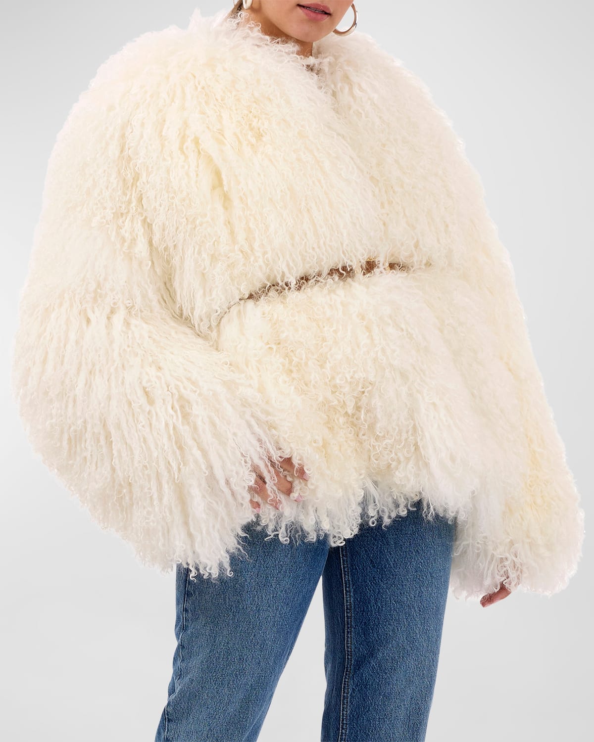 Gorski Collarless Lamb Shearling Jacket | Neiman Marcus