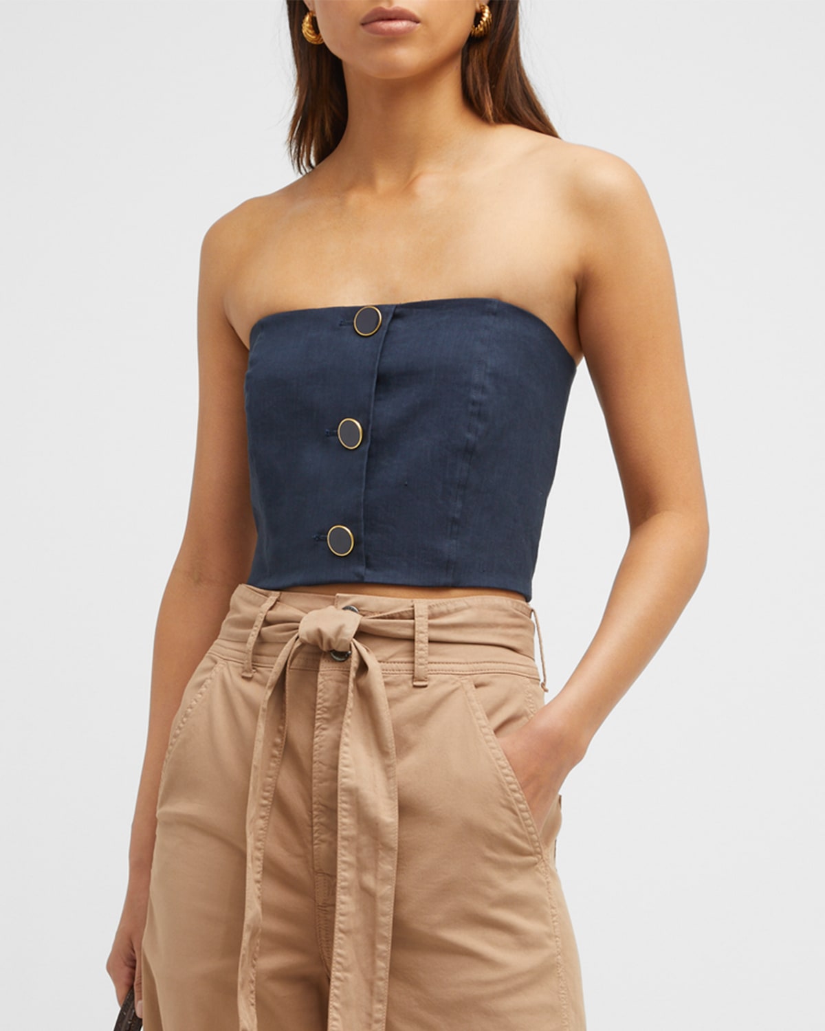 Veronica Beard Shenari Button-Front Crop Top | Neiman Marcus