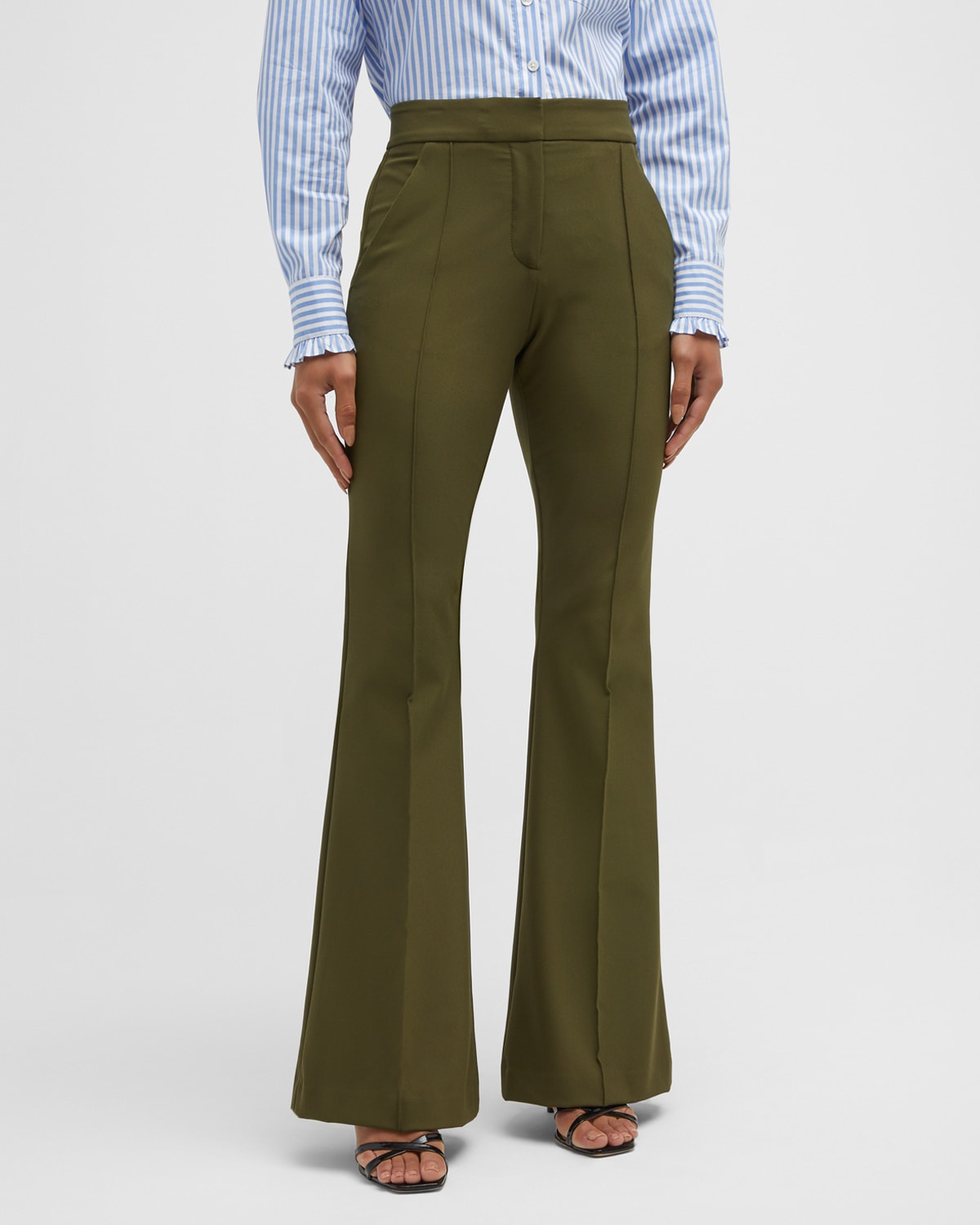 Veronica Beard Royce Denim Flared Split Pants | Neiman Marcus