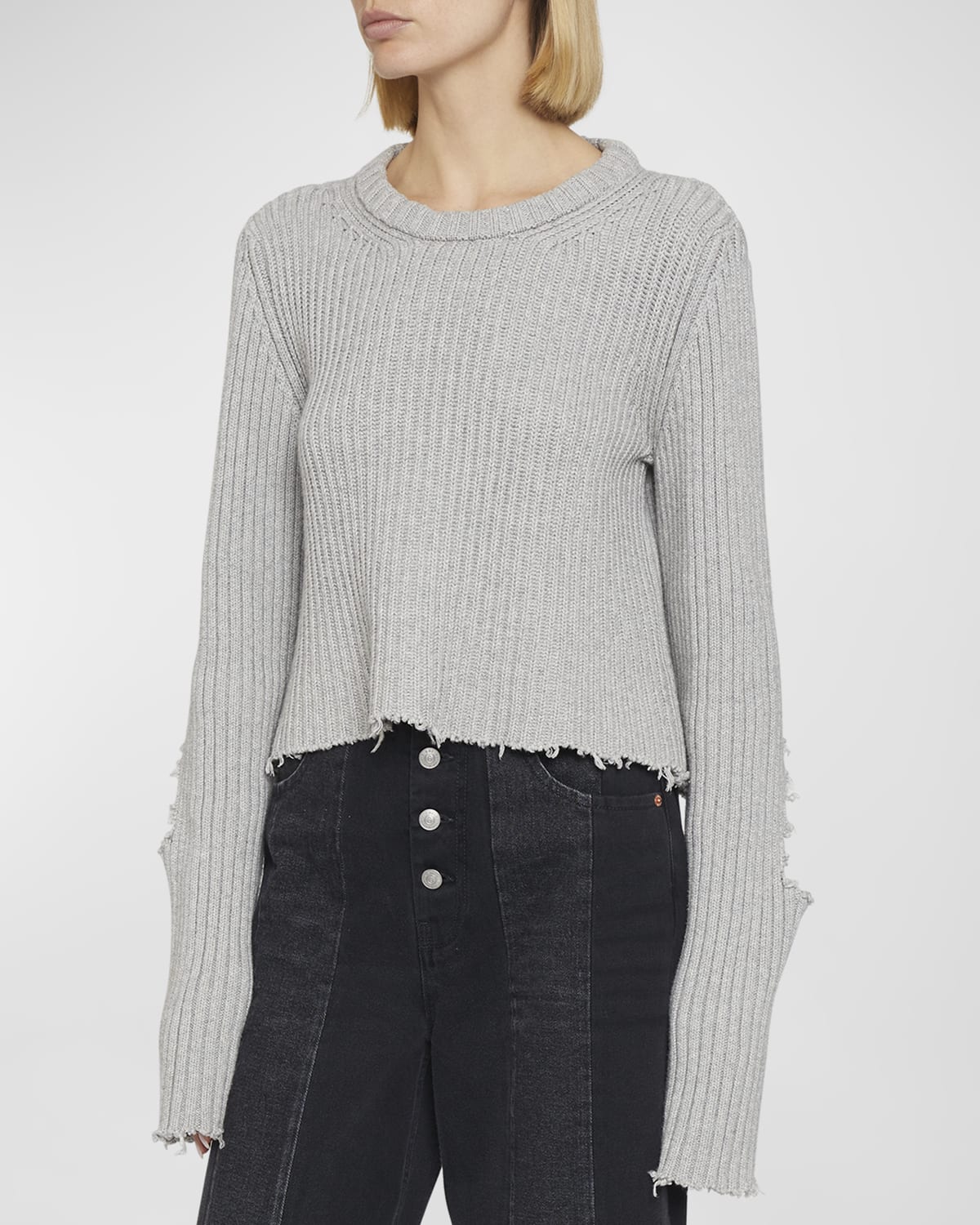 Denimist Distressed Crewneck Sweater | Neiman Marcus