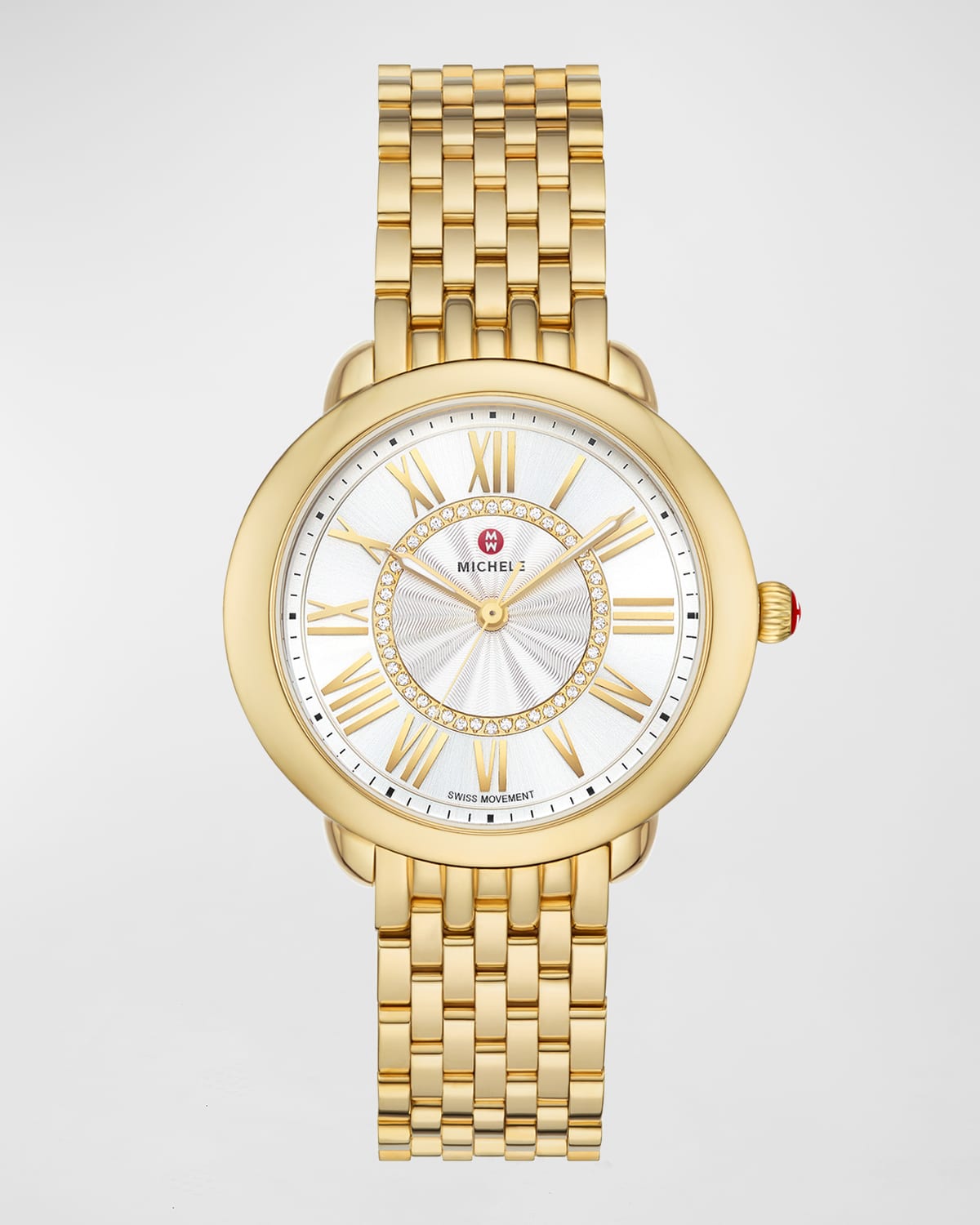 MICHELE Serein Mid Diamond Gold-Plated Watch with White Sunray Dial ...