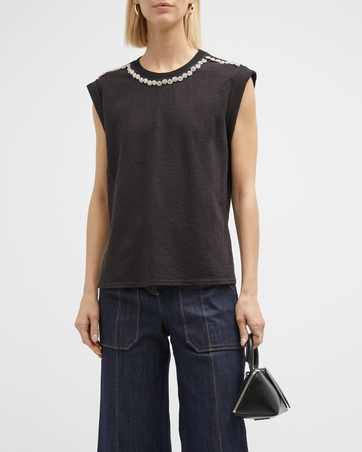 Cinq a Sept Bella Chunky Rhinestone Embellished Tee | Neiman Marcus