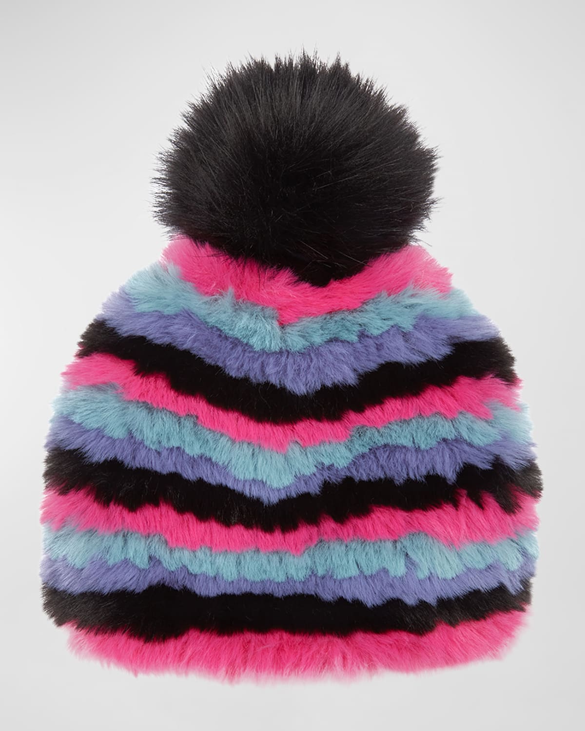 Adrienne Landau Metallic Beanie W/ Faux Fur Pom | Neiman Marcus