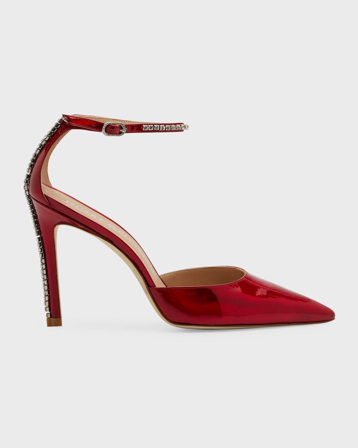 Stuart Weitzman Glam Crystal Ankle-Strap Metallic Pumps | Neiman Marcus