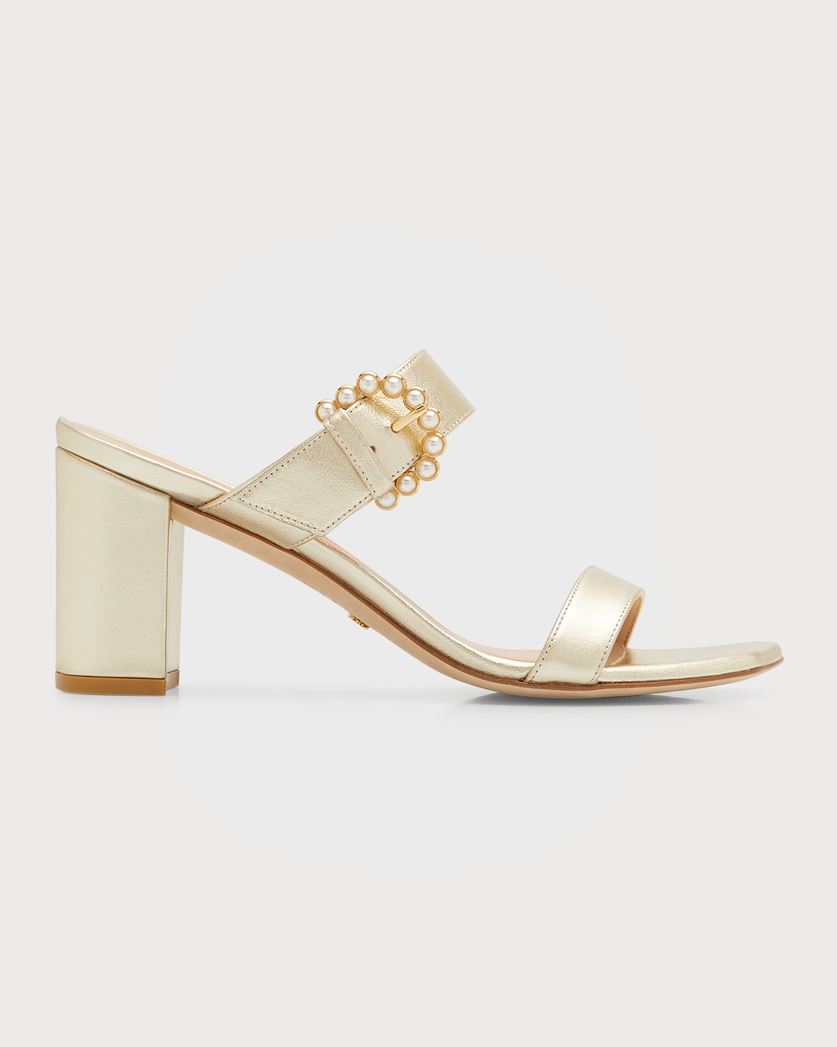 Stuart Weitzman Piper Pearly-Buckle Slide Sandals | Neiman Marcus