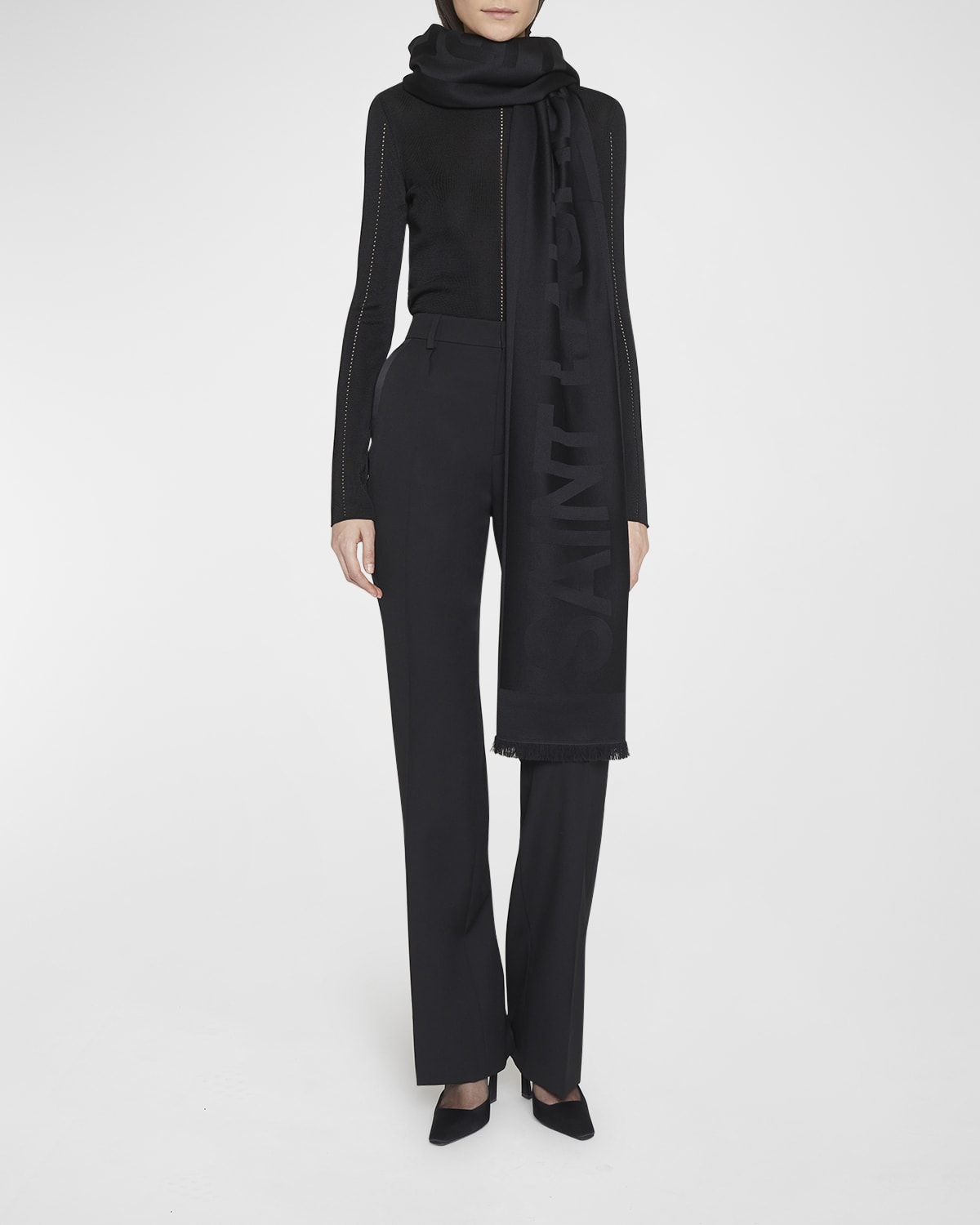 Saint Laurent Velvet Fringe Evening Scarf | Neiman Marcus