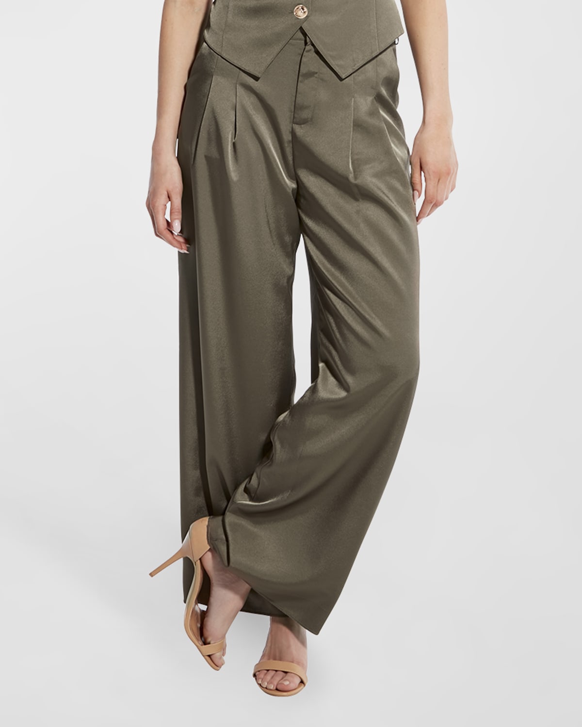 Ramy Brook Joss Satin Wide-Leg Trousers | Neiman Marcus