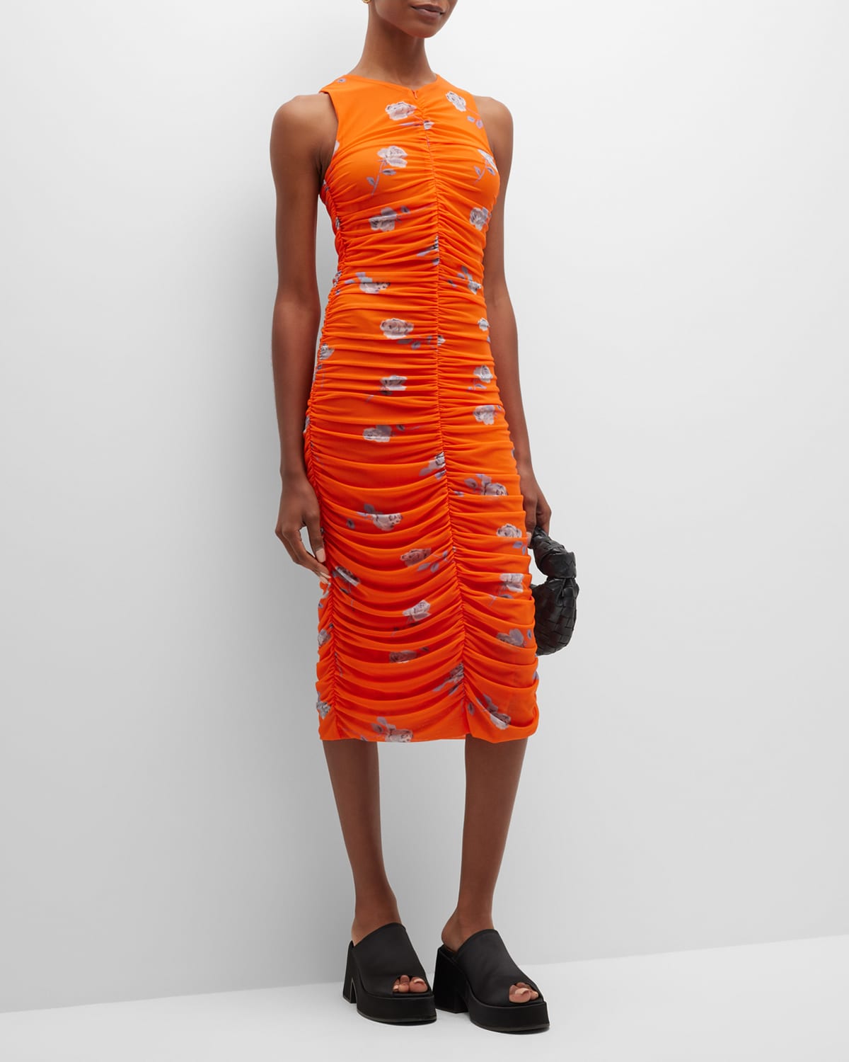 Ganni Floral Smocked Tiered Midi Dress | Neiman Marcus