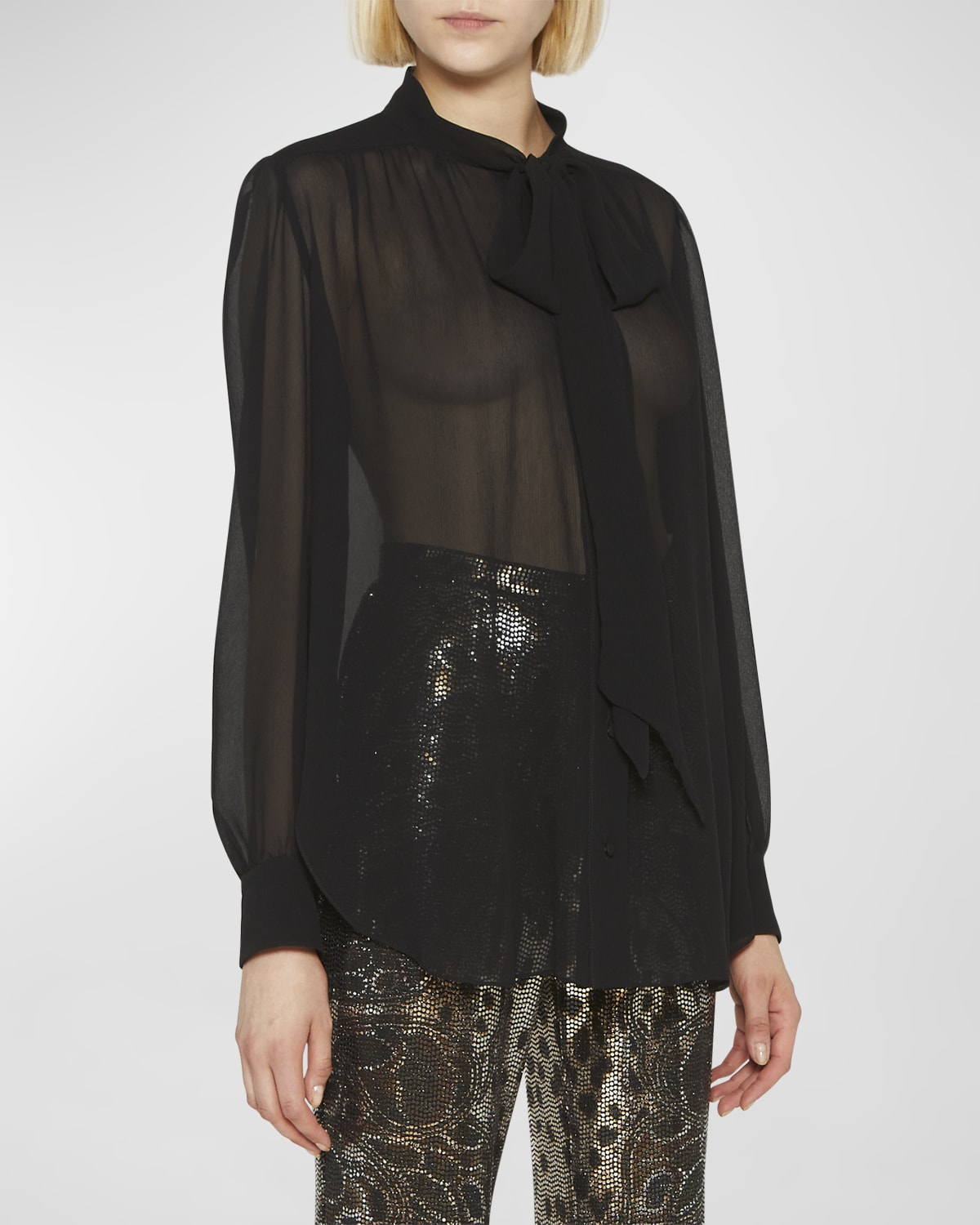 FRAME Long Sleeve Bowtie Blouse | Neiman Marcus