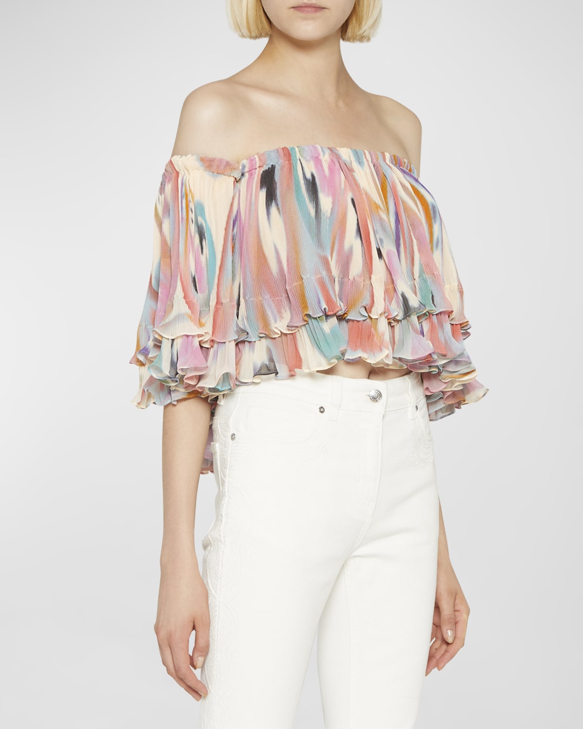 MICHAEL Michael Kors Plus Size Tiered Ruffle Off-Shoulder Peasant Top ...