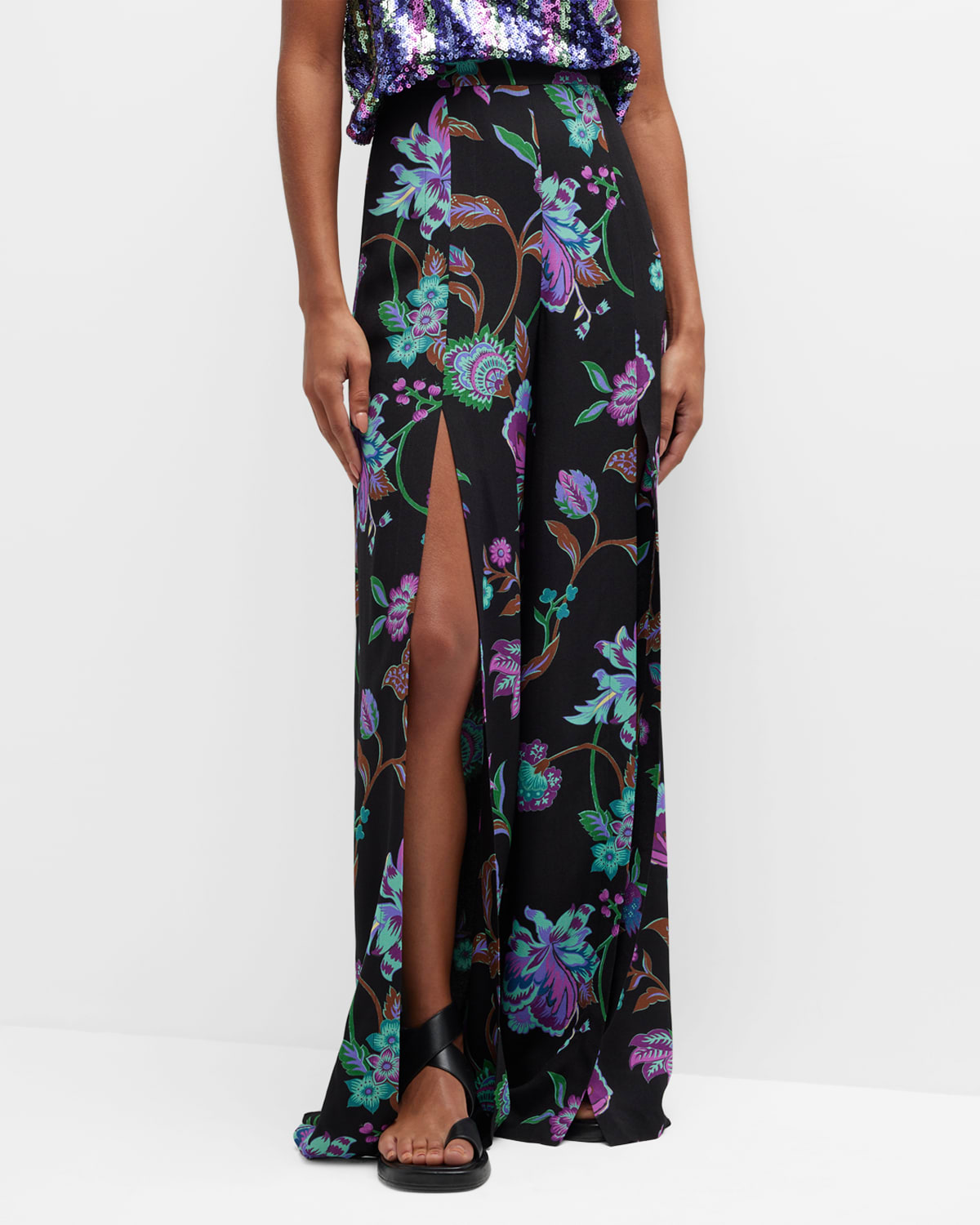 Etro Floral-Print Wide-Leg Crepe Pants | Neiman Marcus