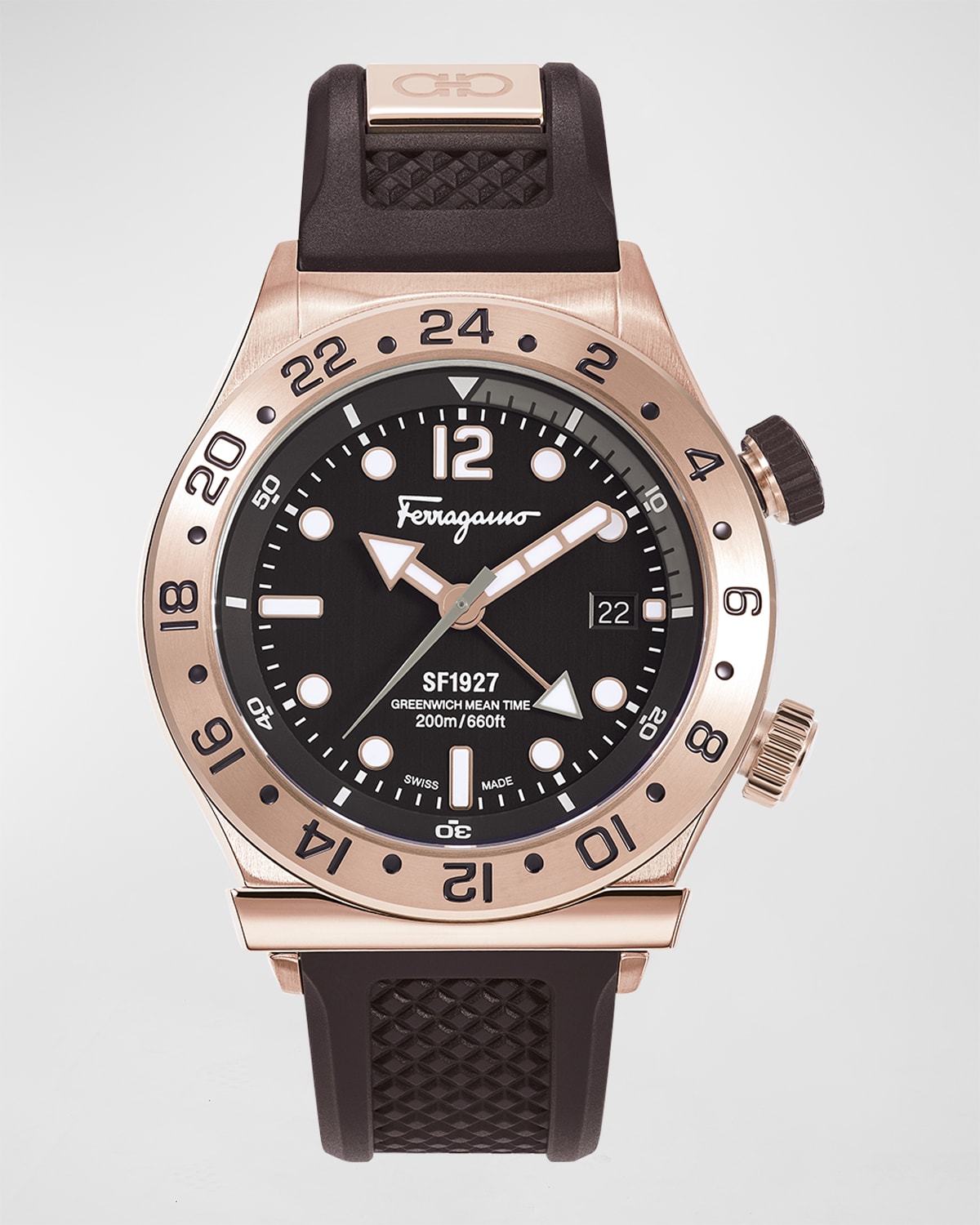 Ferragamo Men's 1927 IP Yellow Gold Silicone Watch, 44mm | Neiman Marcus