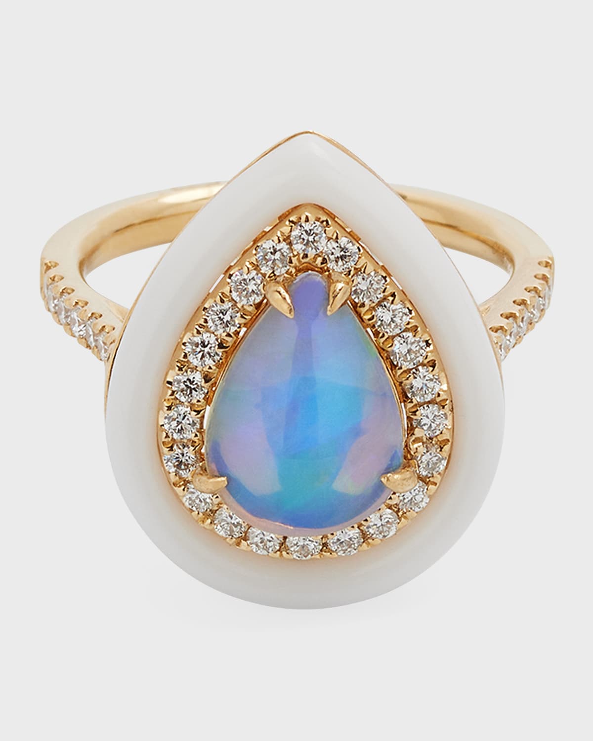 David Kord 18K Yellow Gold Earrings with Pear-Shape Opal, Diamonds and White Frame, 12.01tcw ...