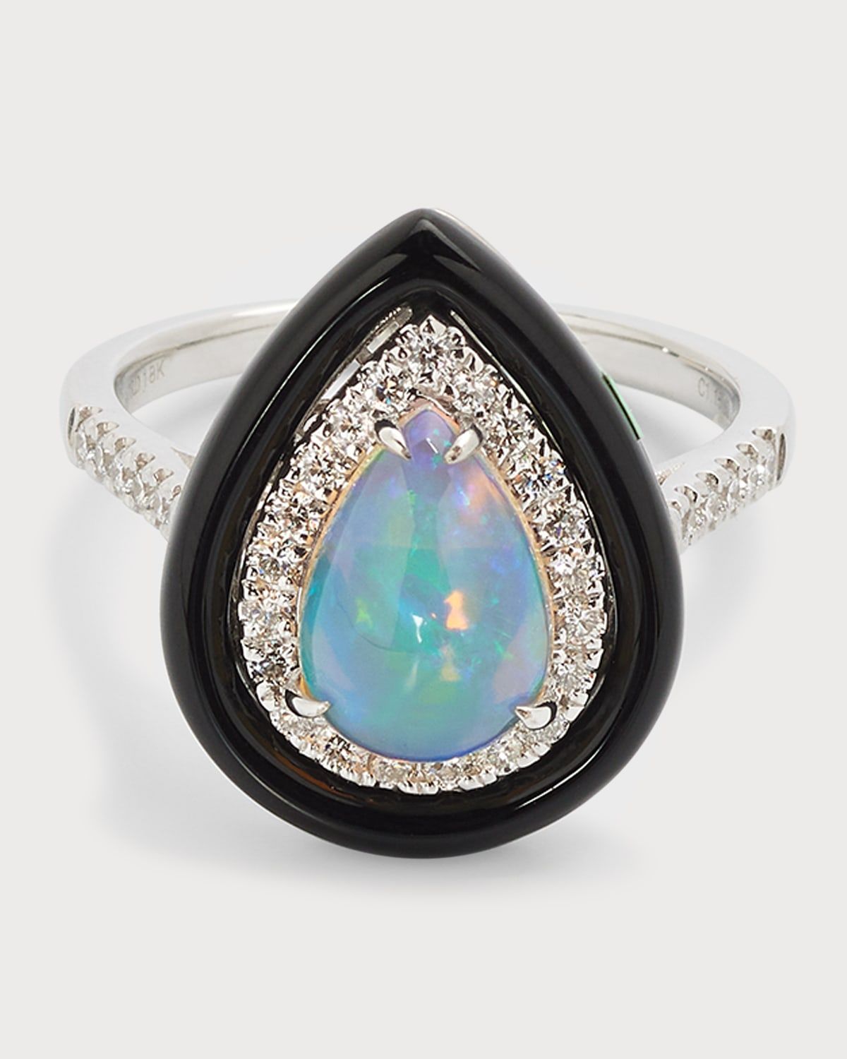 David Kord 18K White Gold Ring with Opal Oval, Diamonds and Black Frame ...