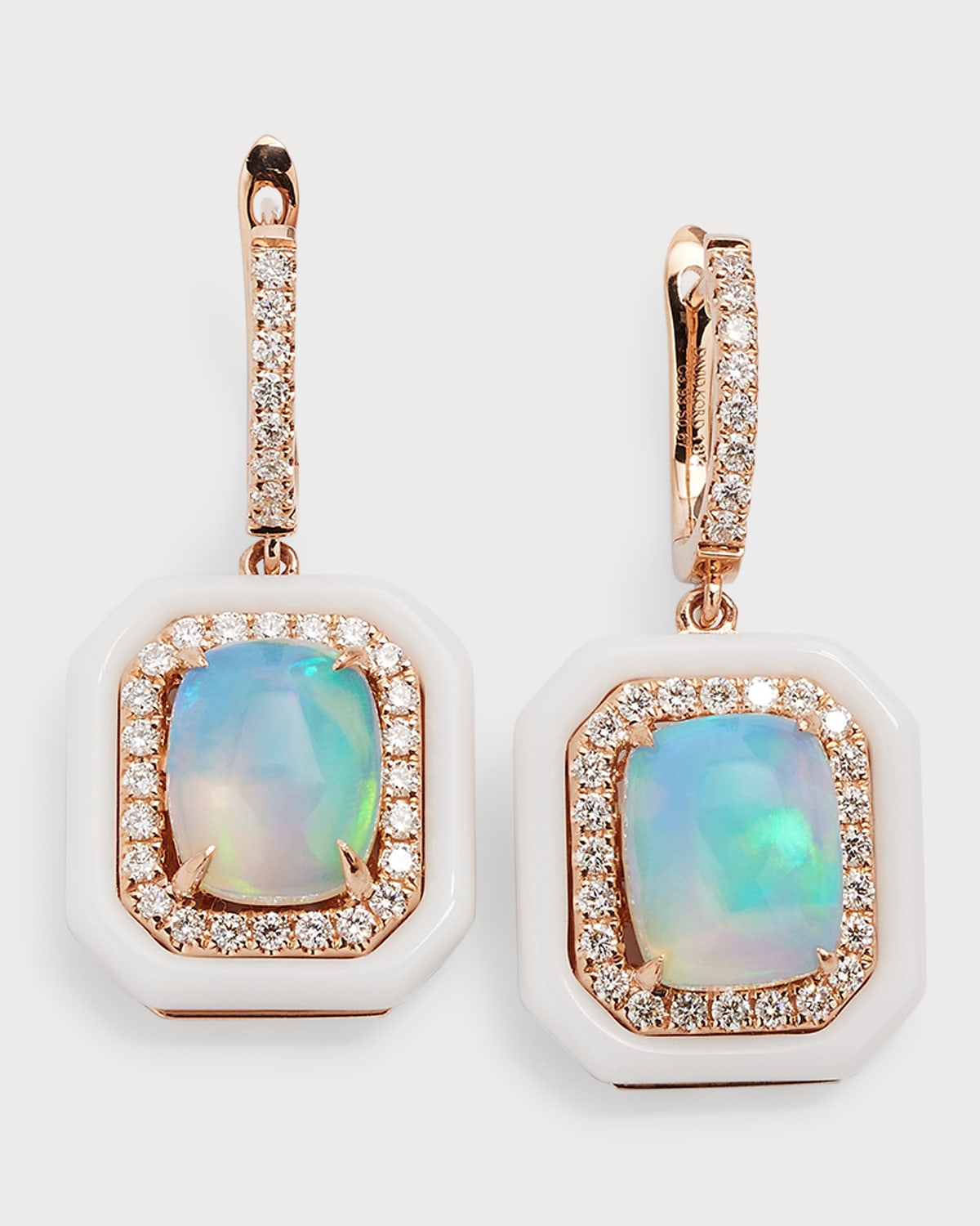 David Kord 18K Yellow Gold Stud Earrings with Opal Rounds, Diamonds and White Frame, 2.31tcw ...
