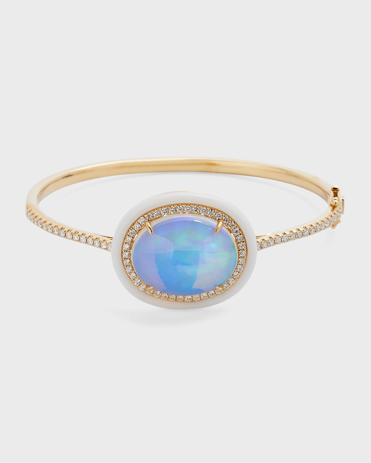 David Kord 18K White Gold Bangle with Oval Opal, Diamonds and Black ...