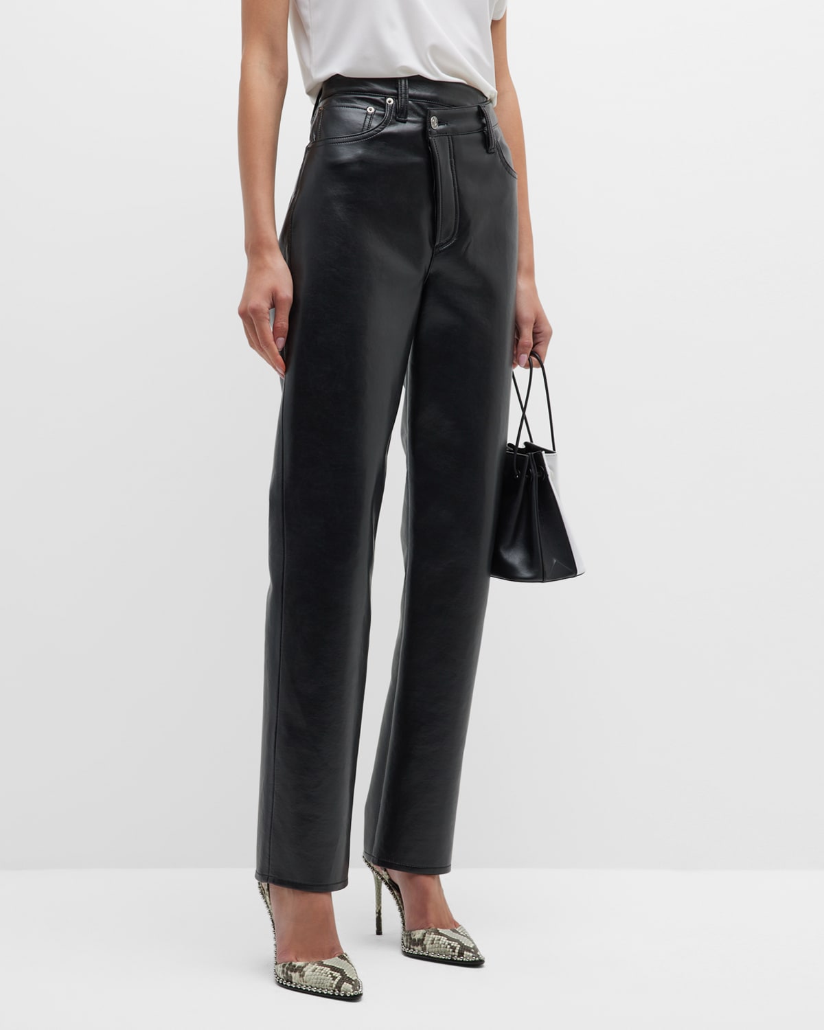 Goldsign The Stacked Royal Straight Leather Pants | Neiman Marcus