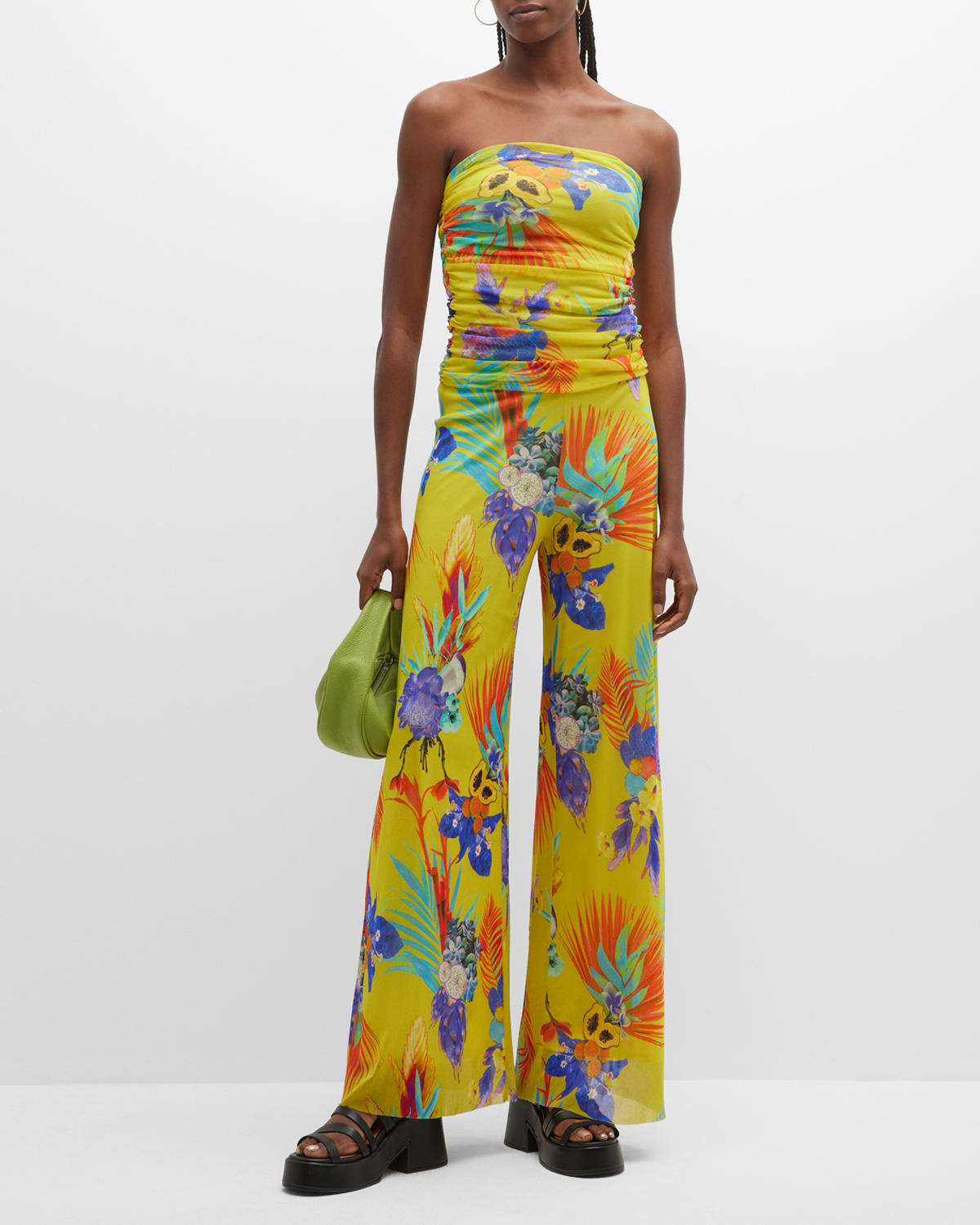 Fuzzi Wide-Leg Floral-Print Tulle Jumpsuit | Neiman Marcus