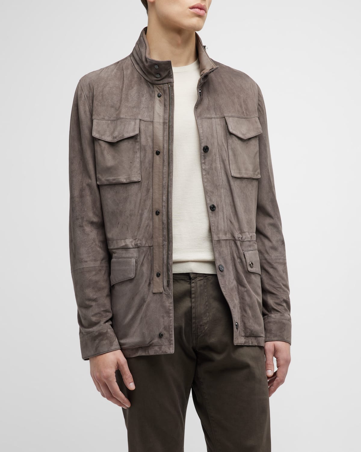 FRAME Men's Lamb Suede Shirt Jacket | Neiman Marcus