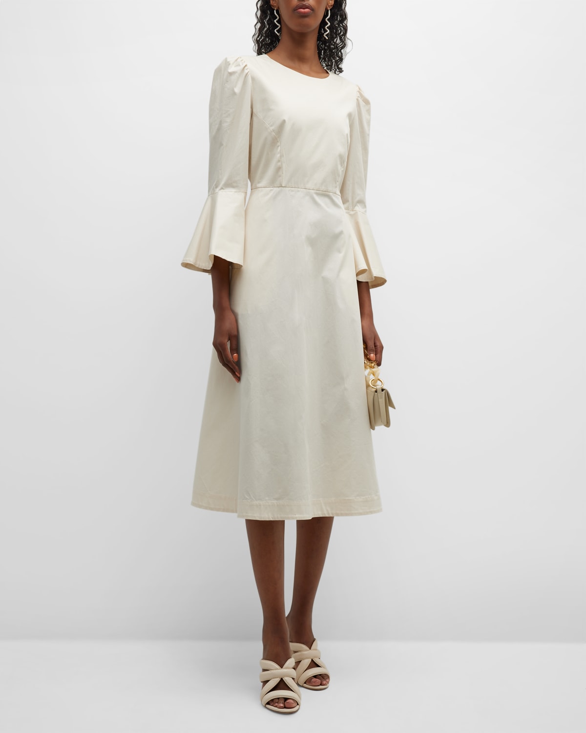 MeimeiJ Ruched Bell-Sleeve Tiered Dress | Neiman Marcus