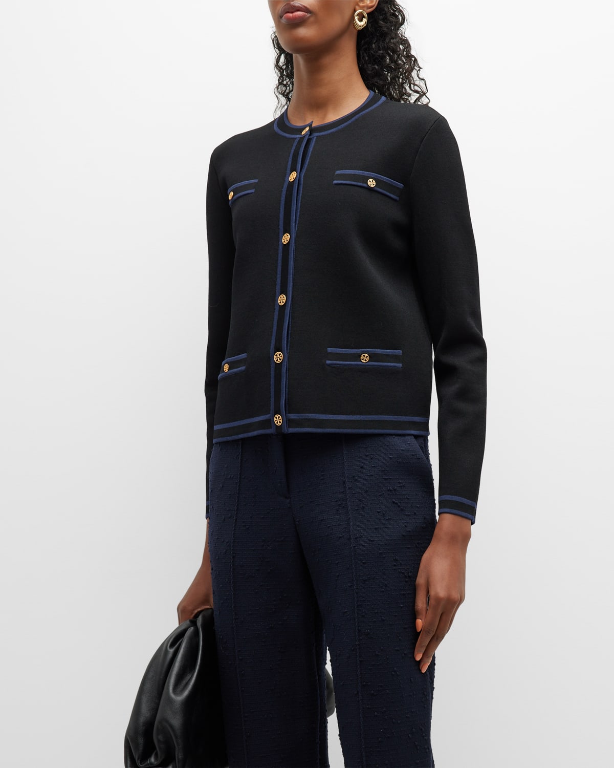 Tory Burch Colorblock Button-Down Cashmere Cardigan | Neiman Marcus