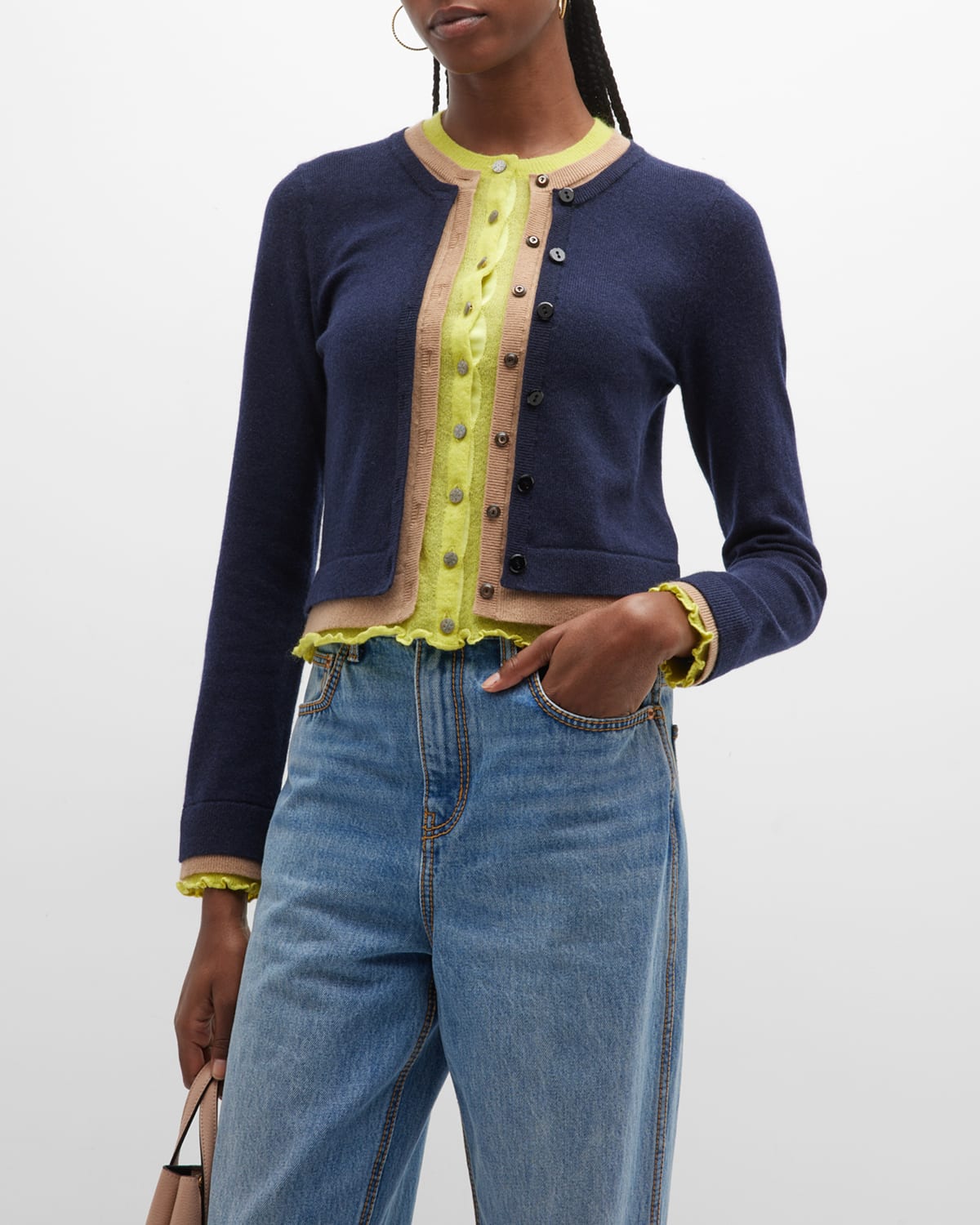 Tory Burch Colorblock Button-Down Cashmere Cardigan | Neiman Marcus