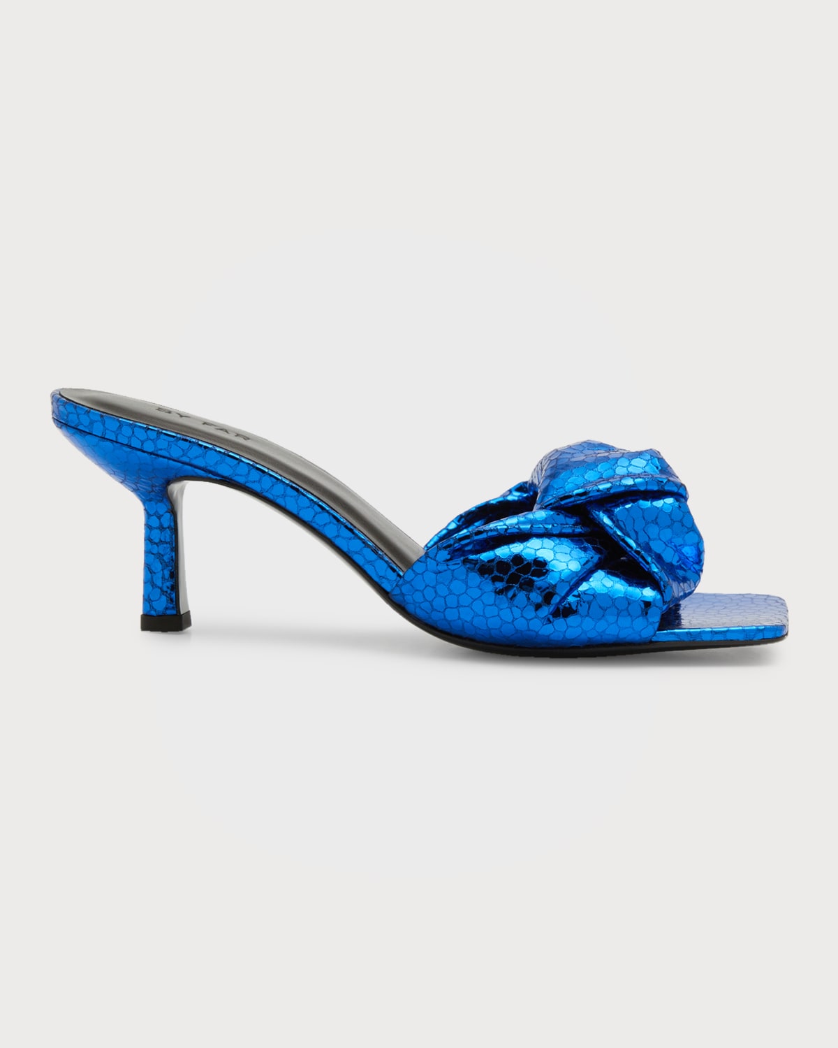 BY FAR Lana Metallic Twist Kitten-Heel Mules | Neiman Marcus