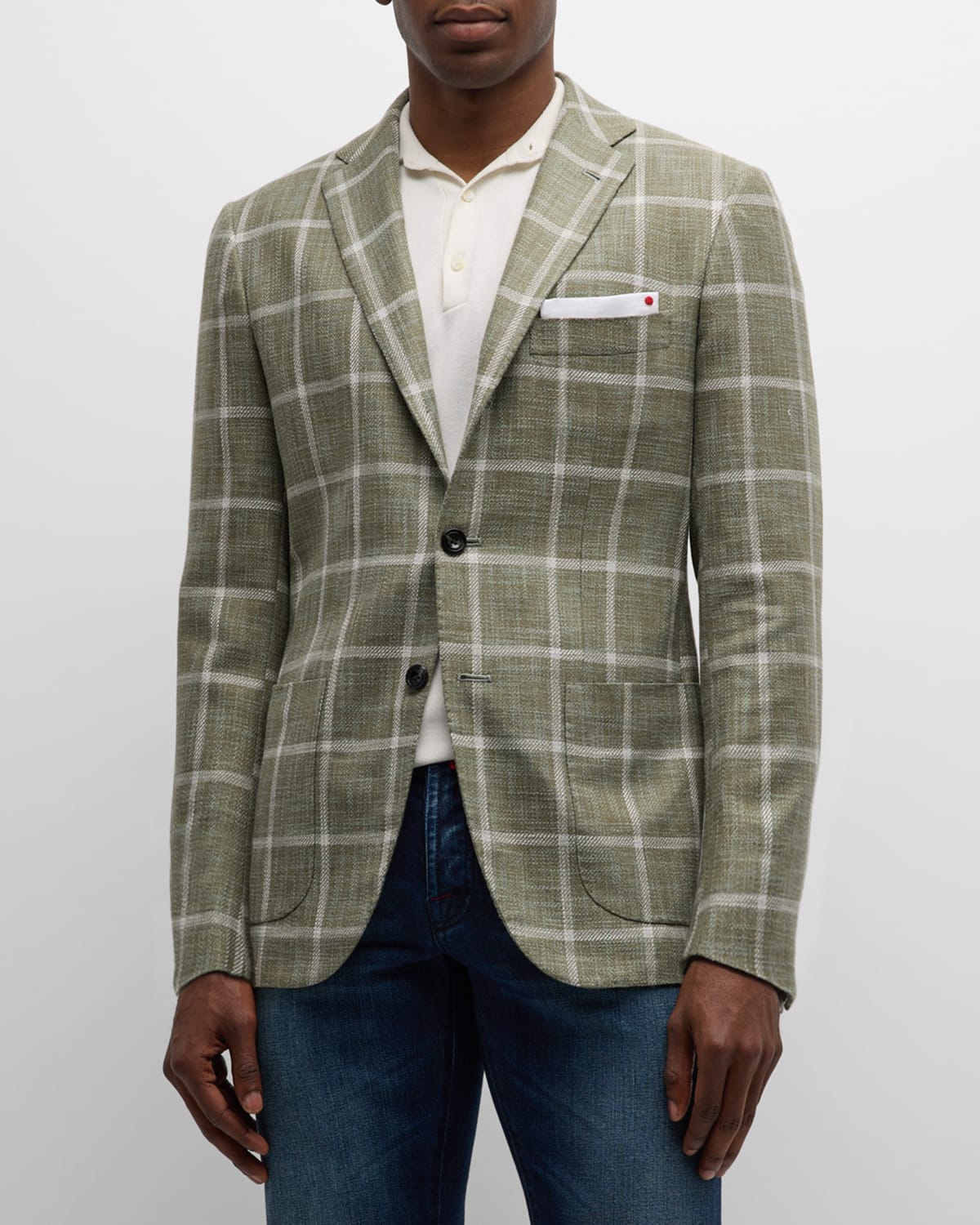Kiton Men's Wool-Silk Plaid Sport Coat | Neiman Marcus