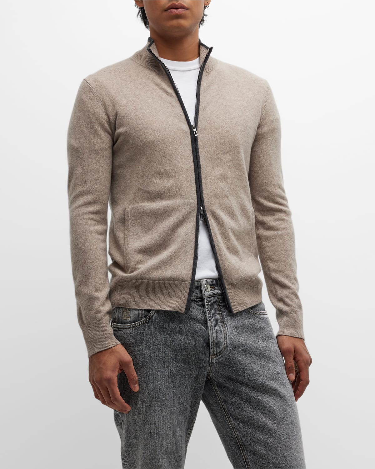 Neiman Marcus Men's Recycled Cashmere Full-Zip Sweater | Neiman Marcus