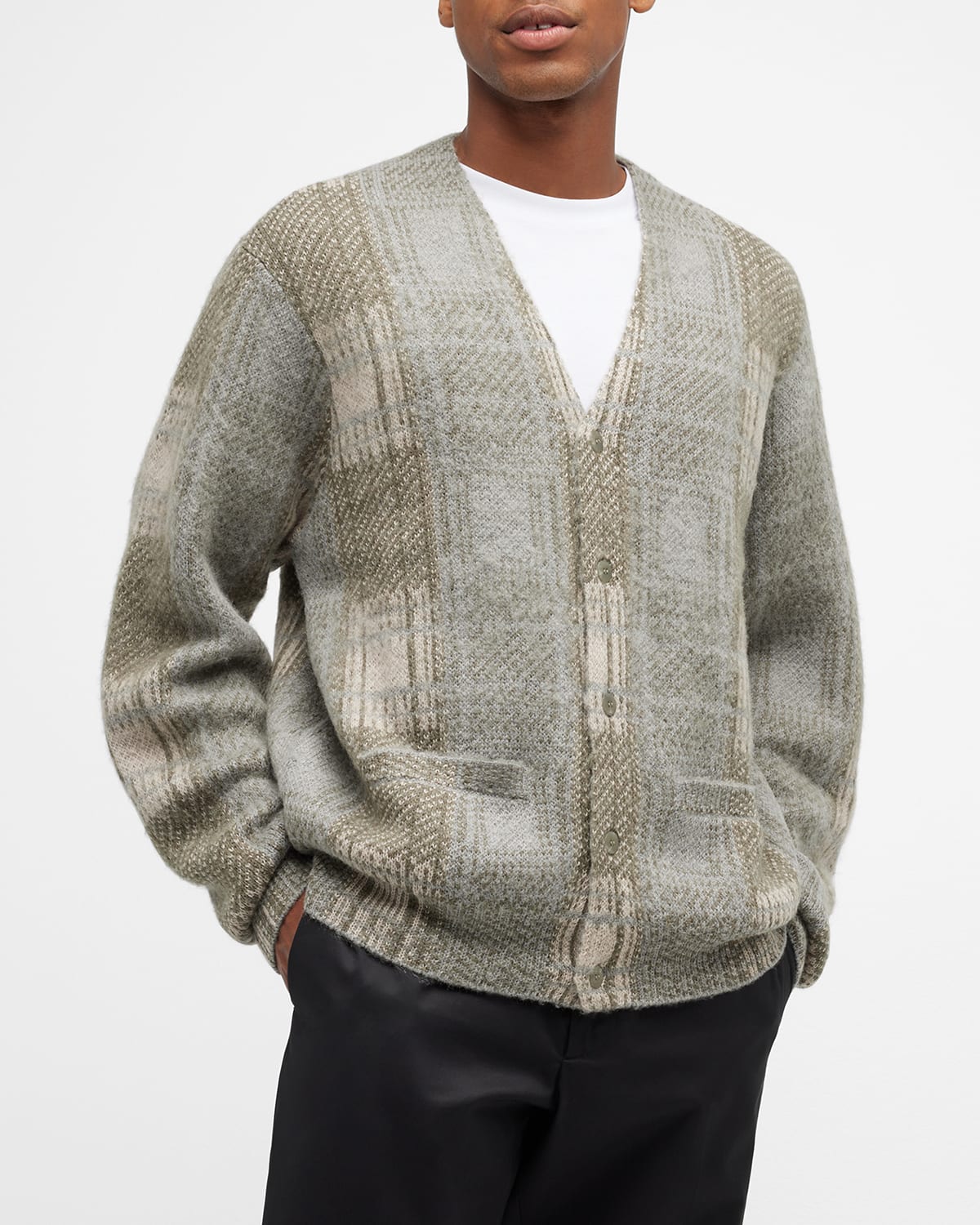 Balenciaga Men's Allover Tonal Logo Cardigan Sweater | Neiman Marcus